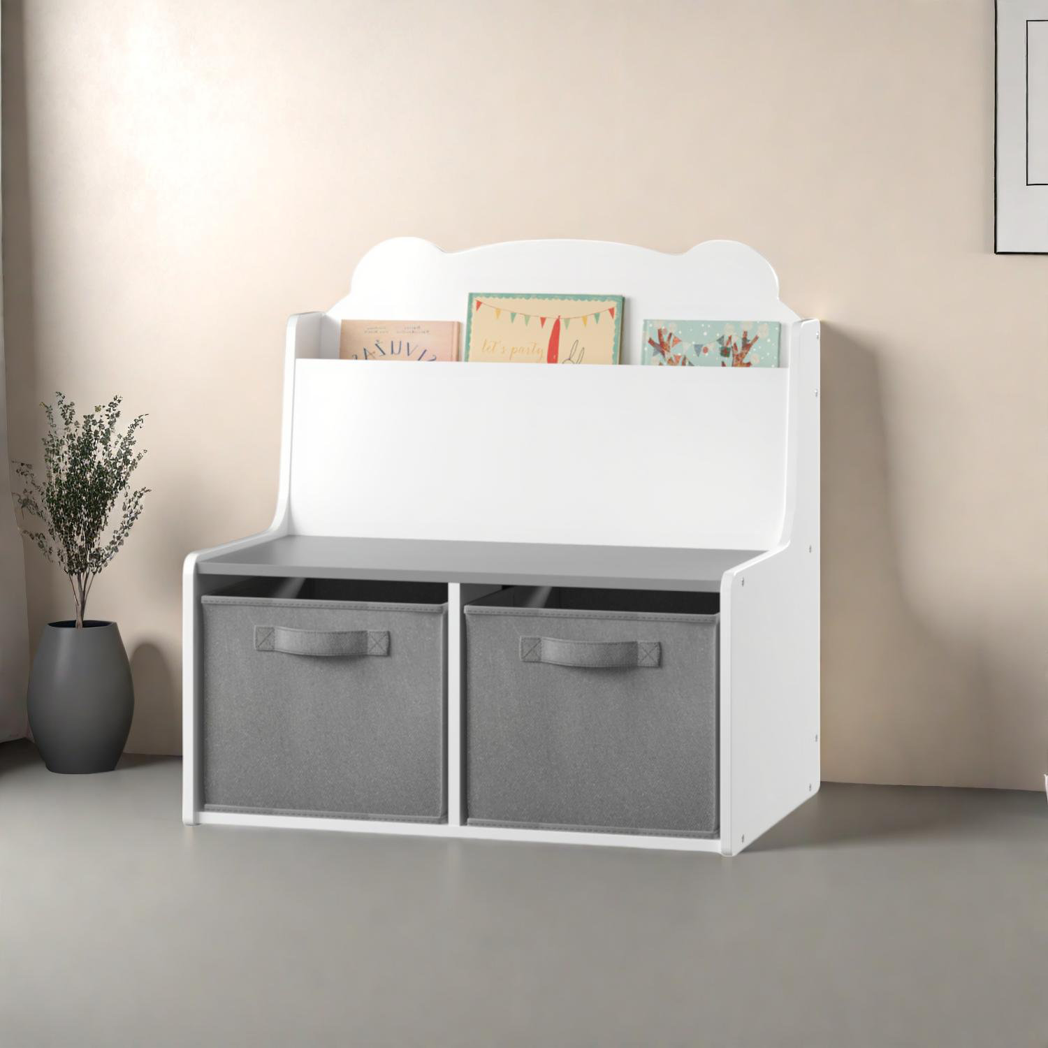 Latitude Run® Kids Bookshelf with Storage Bins and Cute Bear-Shaped ...