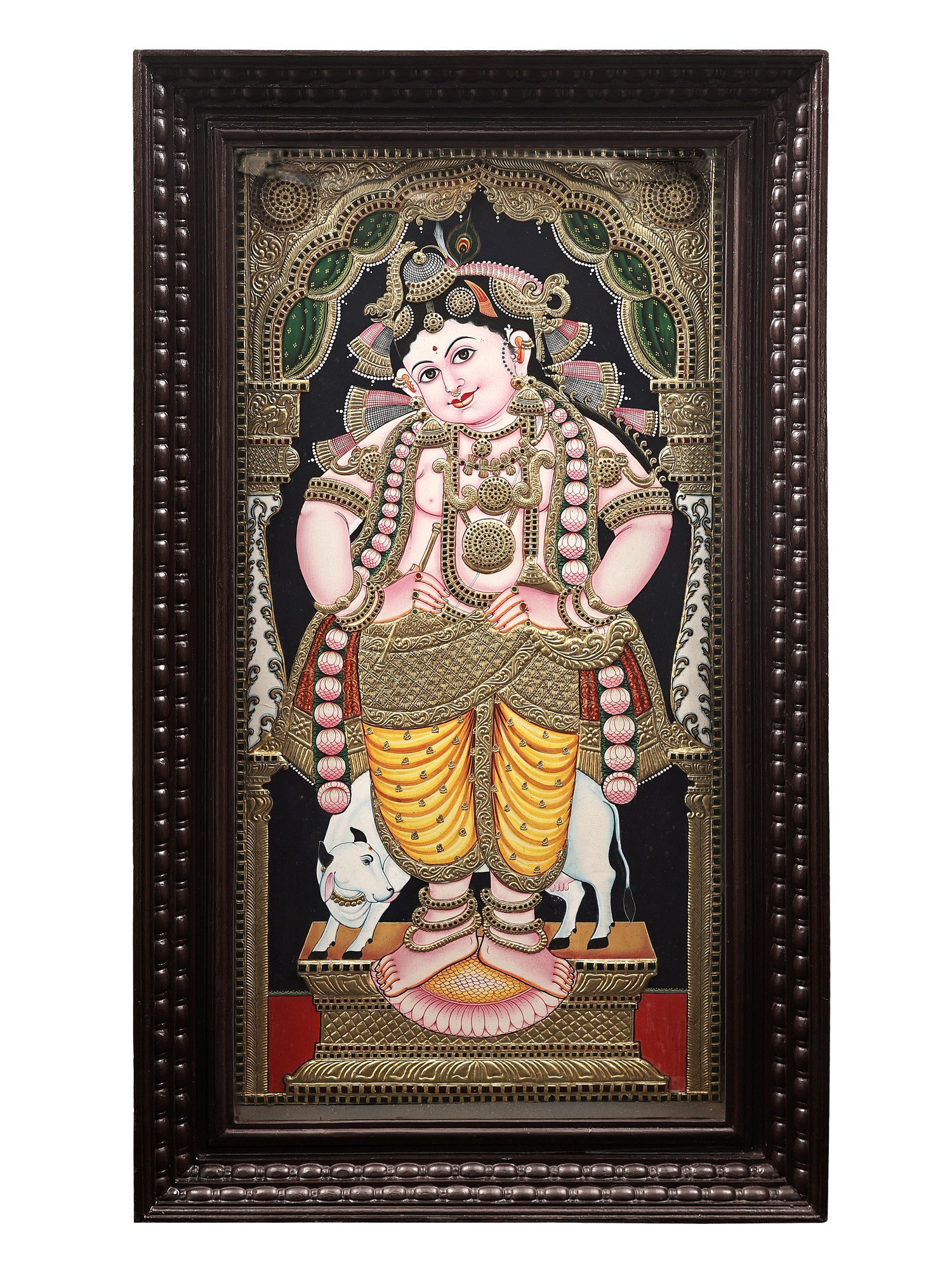 Bungalow Rose Standing Navaneeta Krishna Tanjore Painting | Traditional ...