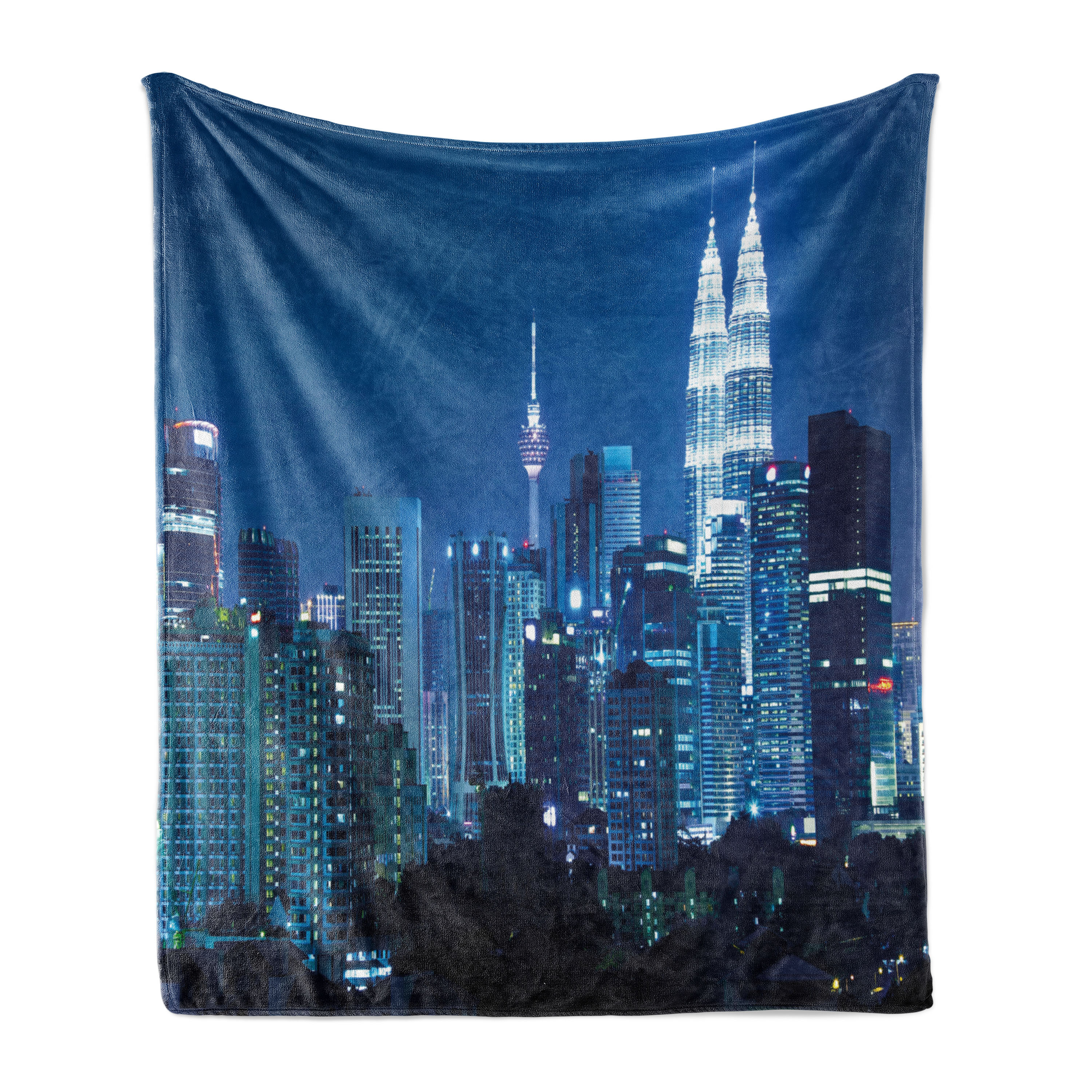 Ambesonne Landscape Fleece Throw Blanket Kuala Lumpur Skyline Navy ...