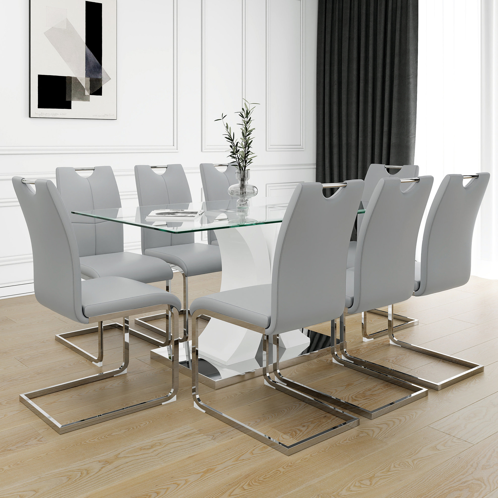 Hokku Designs Modern Style Glass Table, Elegant Design, Durable Support ...