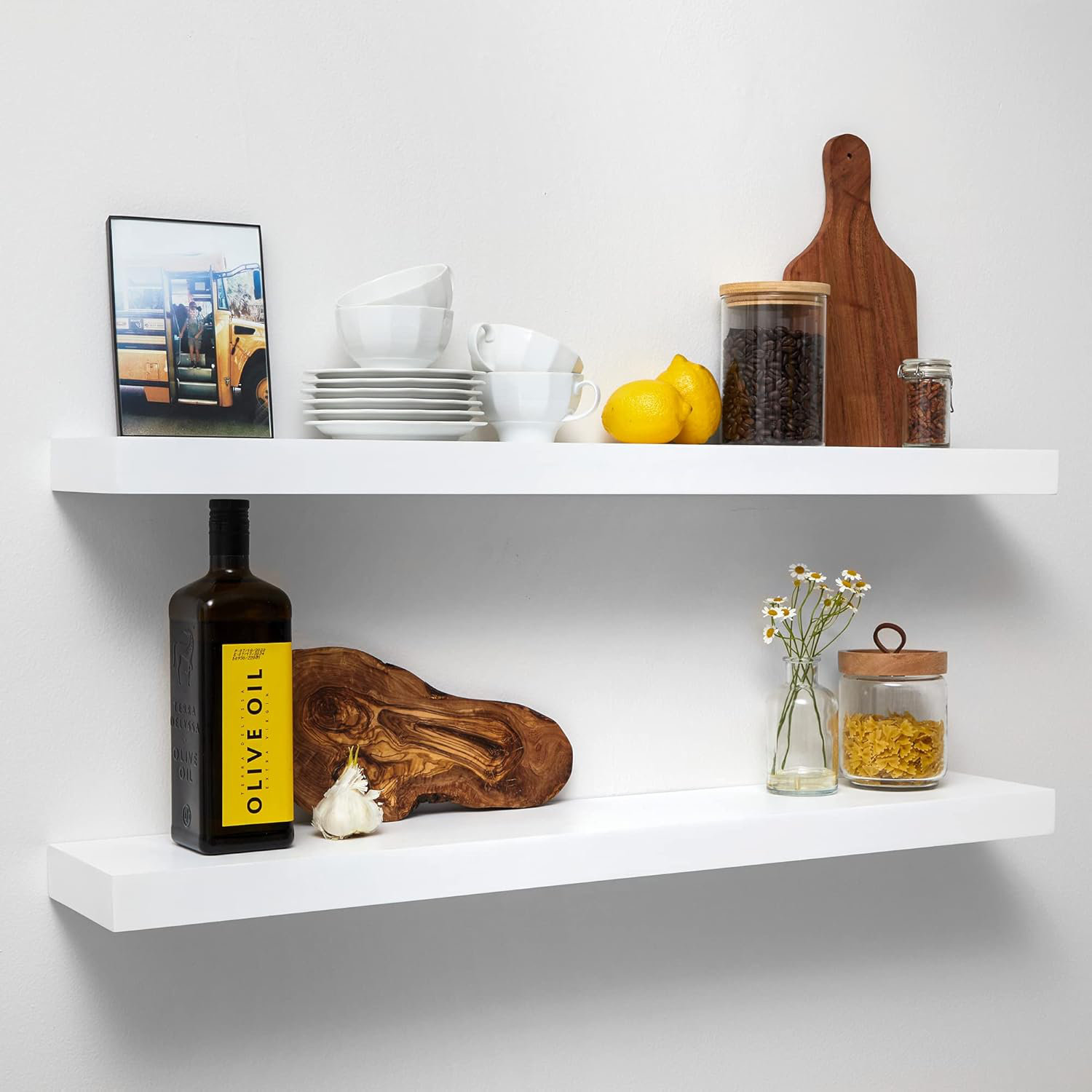 Hokku Designs White Floating Wall Shelves, Set of 2 – Premium Solid ...