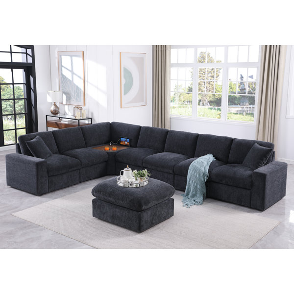 Hokku Designs Olathe Daisy Corner Modular Sectional Sofa With Table ...
