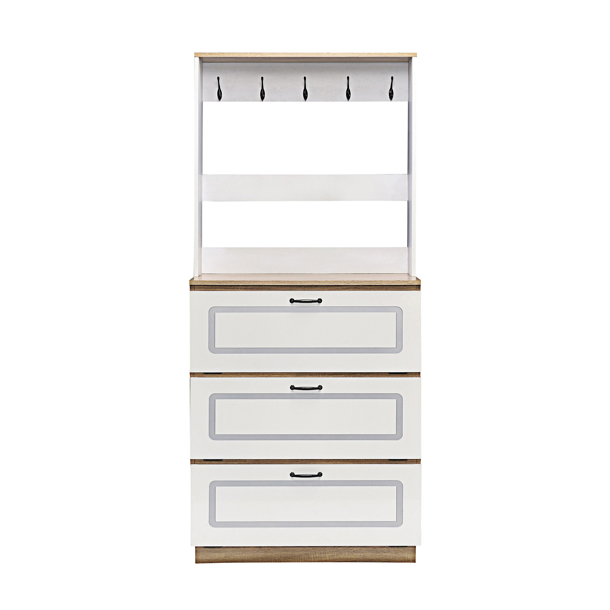 Corrigan Studio® Light Oak And White Shoe Cabinet With Drop Down Drawer ...