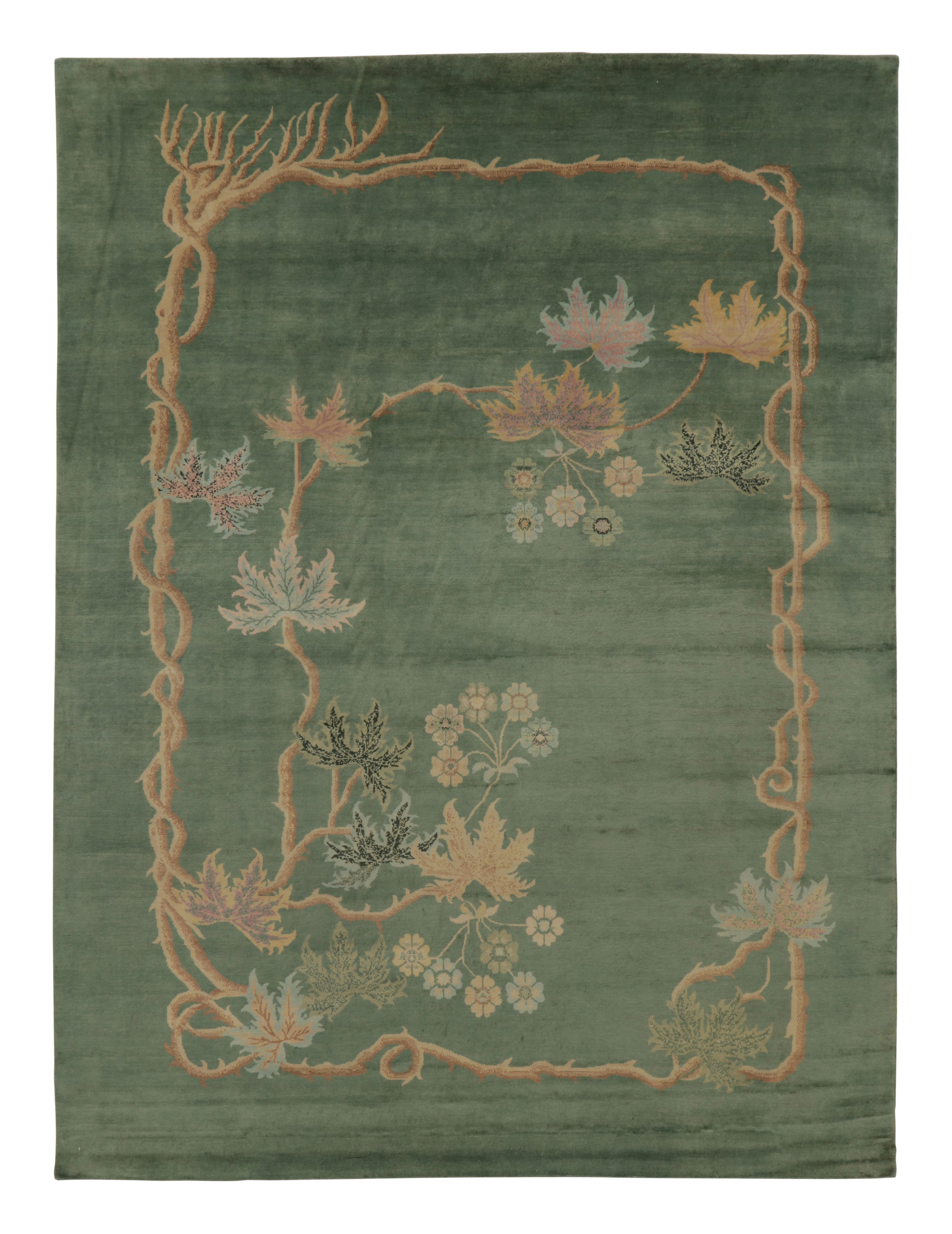 Rug & Kilim’S Chinese Art Deco Inspired Rug, Green With Elegant Vine ...