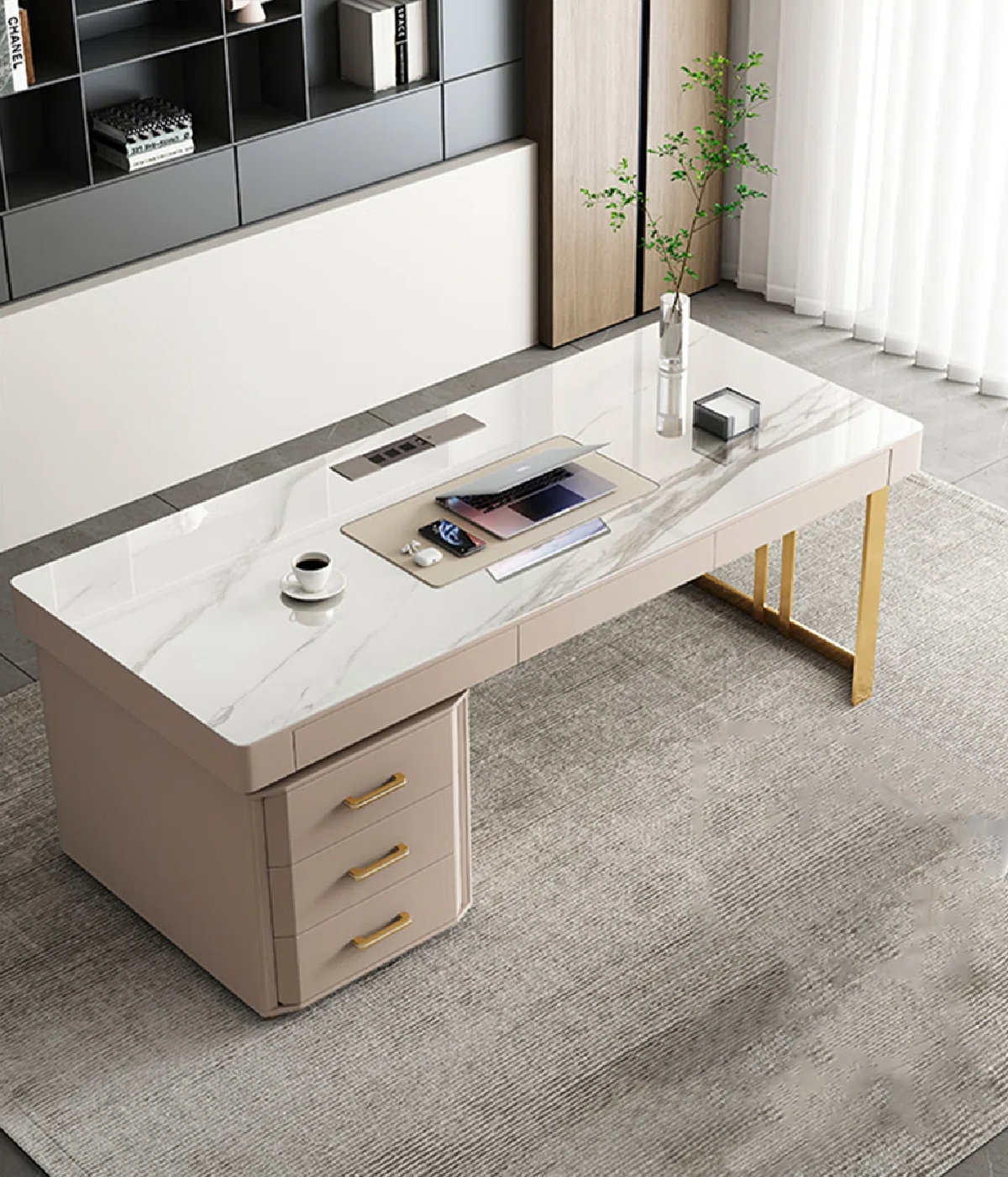 Stella Trek Luxury Rock Plate Office Desk with Drawer Cabinet | Wayfair