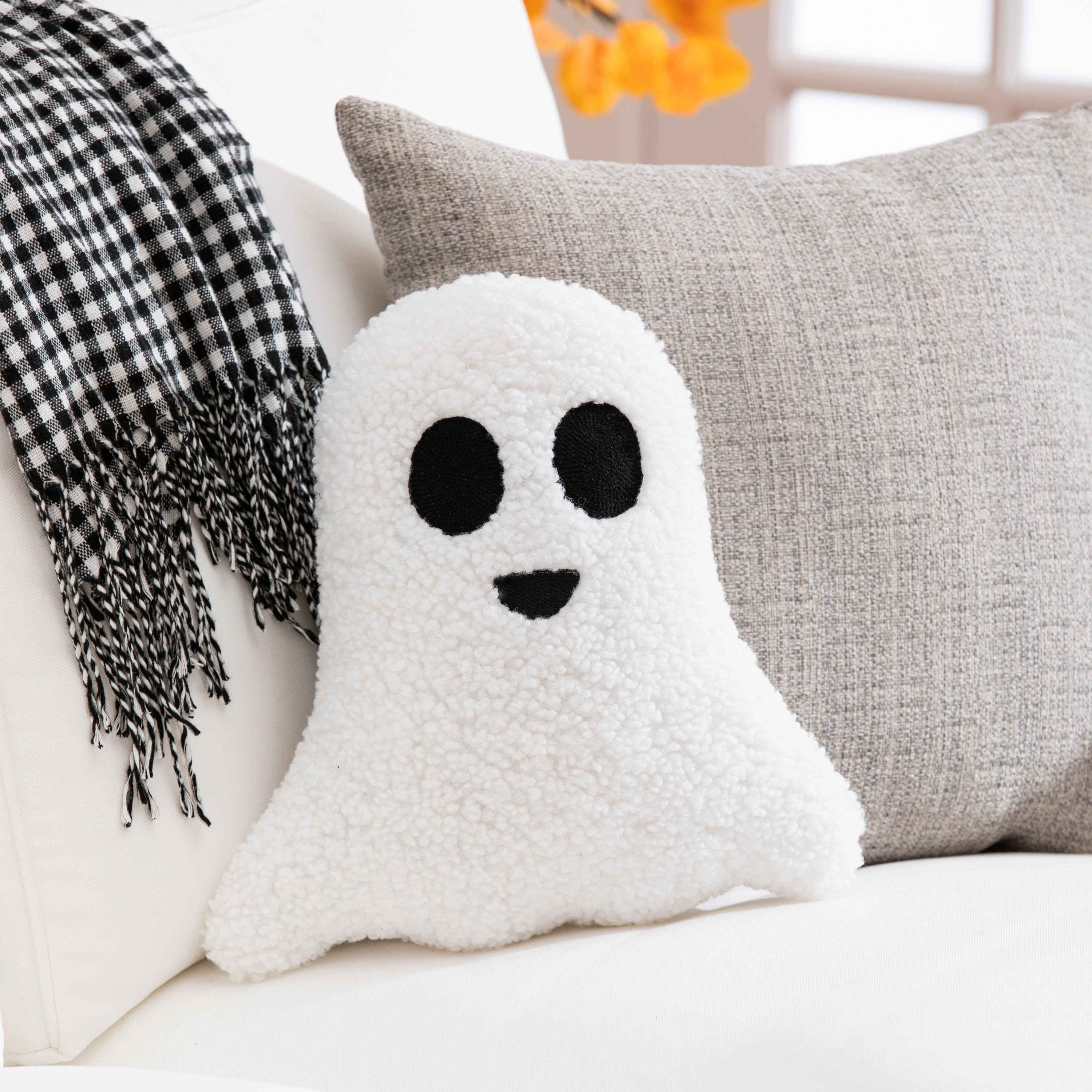 Evergreen Enterprises, Inc 13" White Ghost Embroidered Shaped Pillow ...