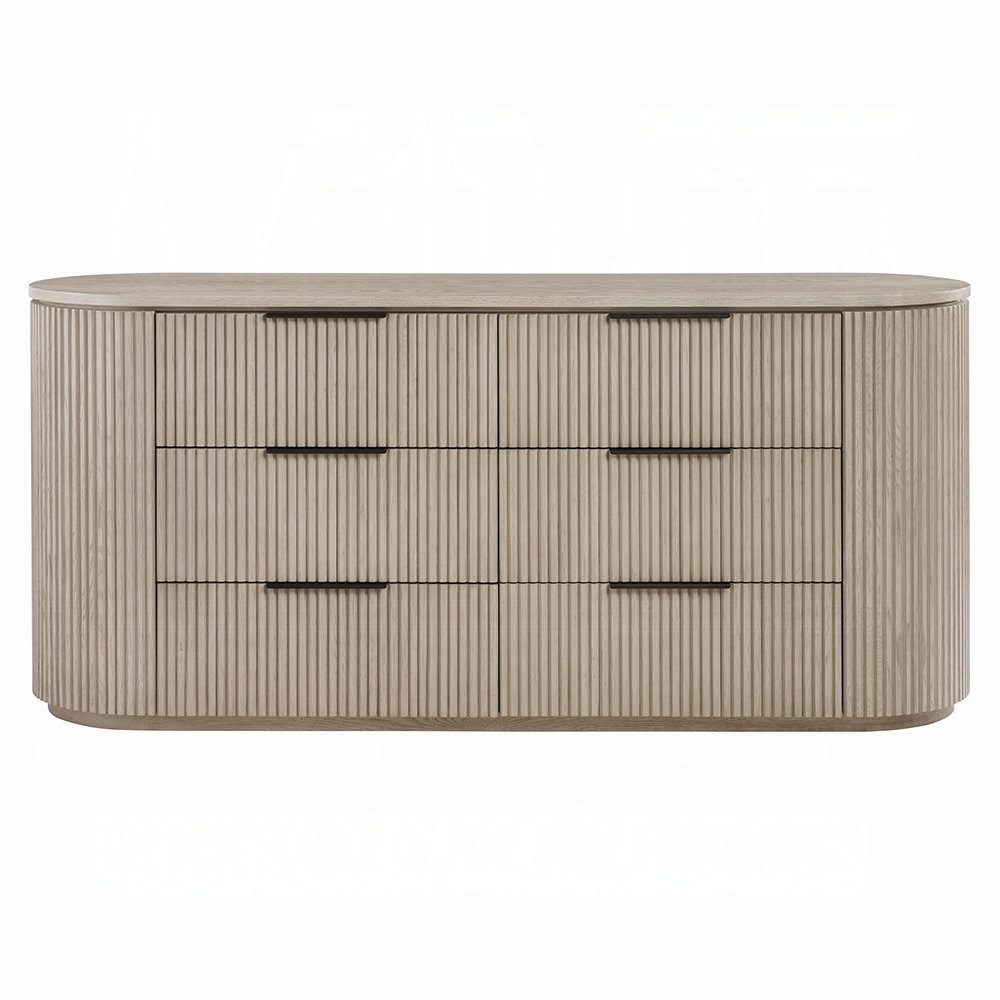 Benjara Dery Wide Dresser, 6 Ribbed Front Drawers, 72 Inch Light Oak ...