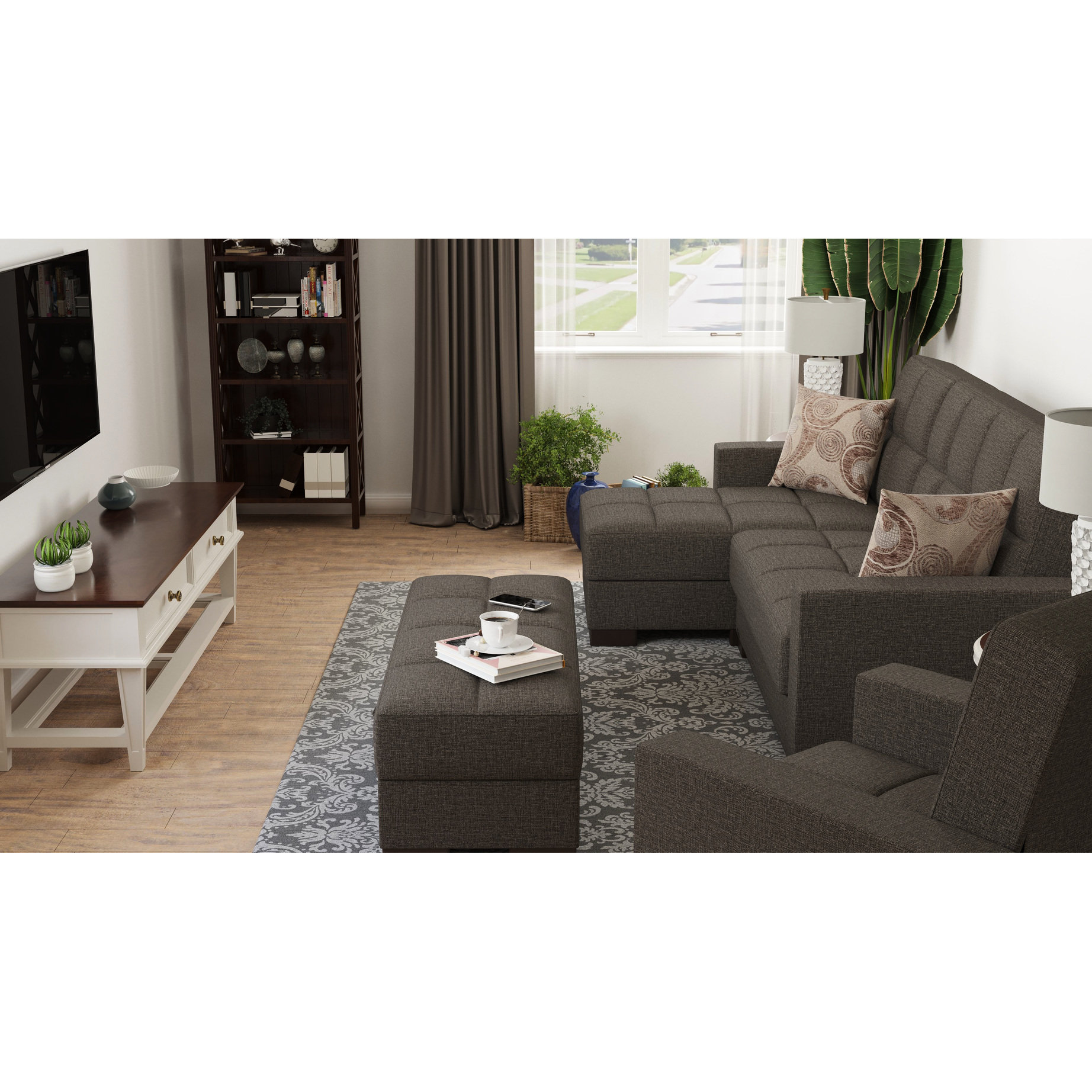 Hokku Designs 3 - Seat Convertible Chaise Lounge With Storage, Brown ...
