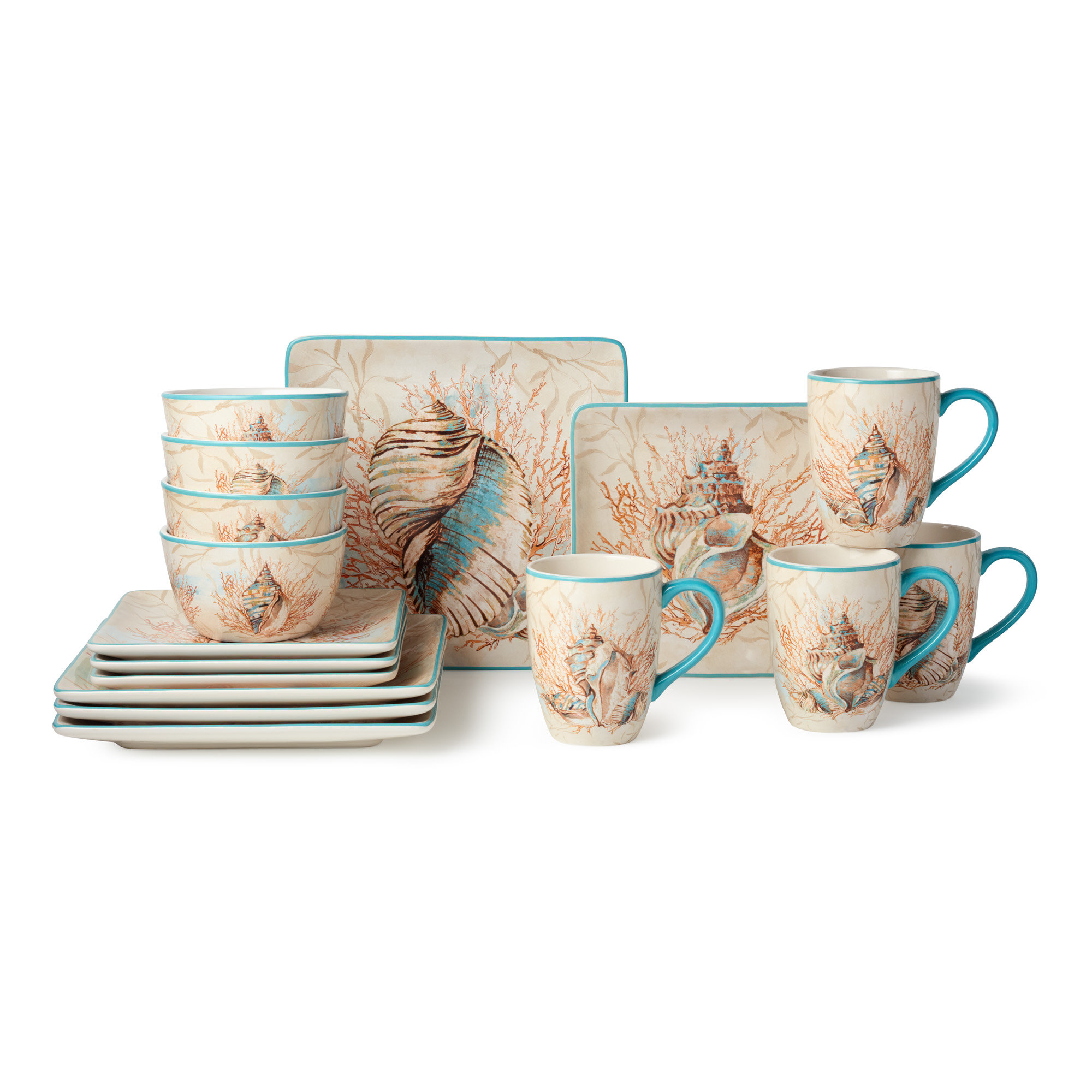 Certified International Escape to the Sea 16-Piece Ceramic Dinnerware ...