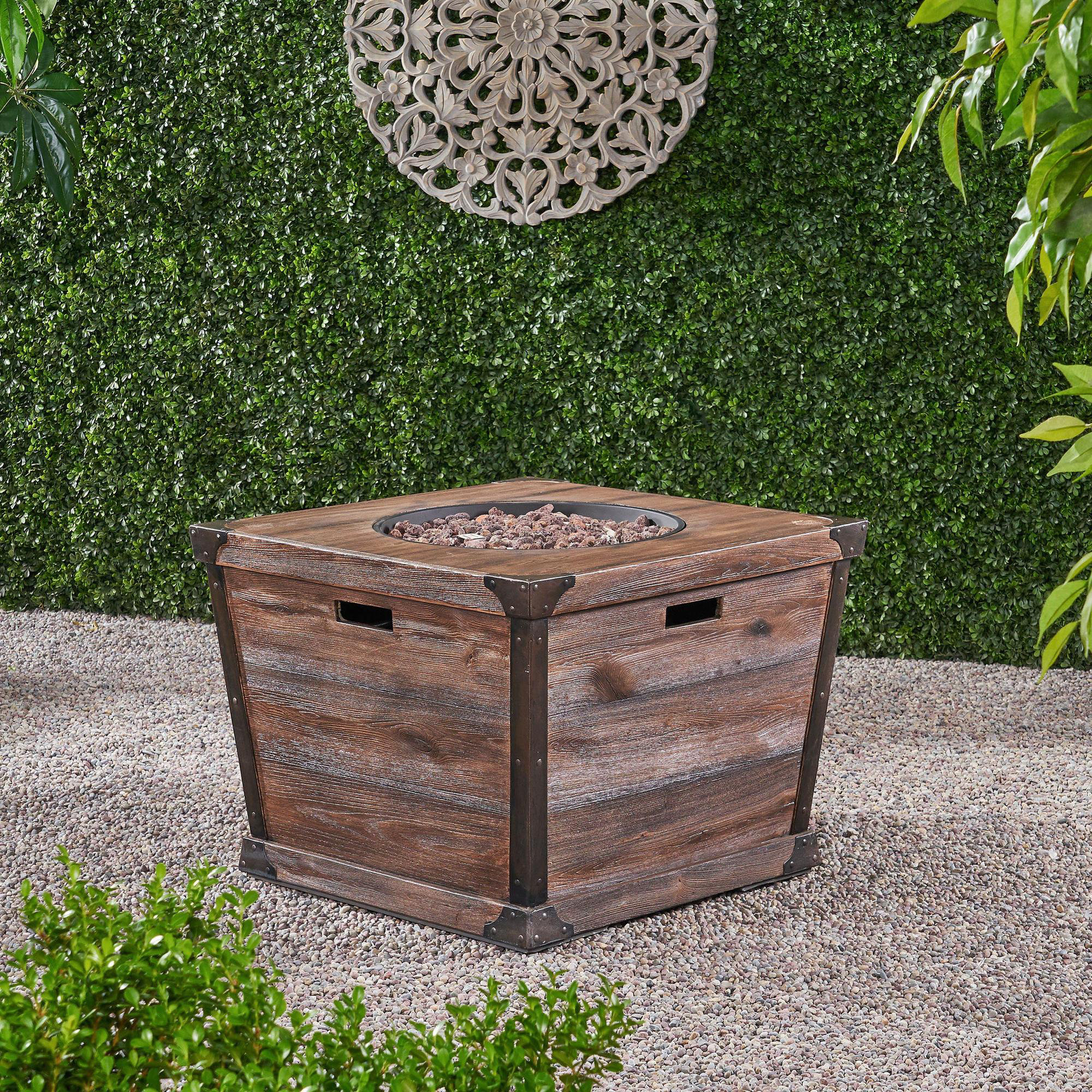 Latitude Run® Outdoor Patio Square Gas Burning Concrete Fire Pit Wood ...