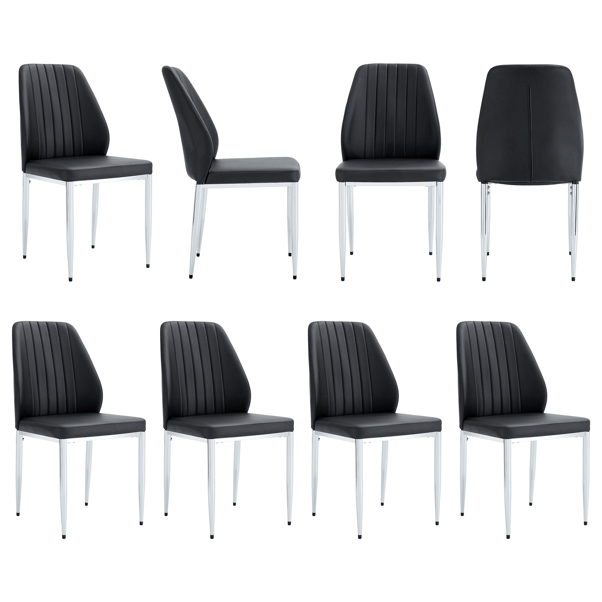 Orren Ellis Set Of 8 Black Pu Upholstered Dining Chairs With Extended ...