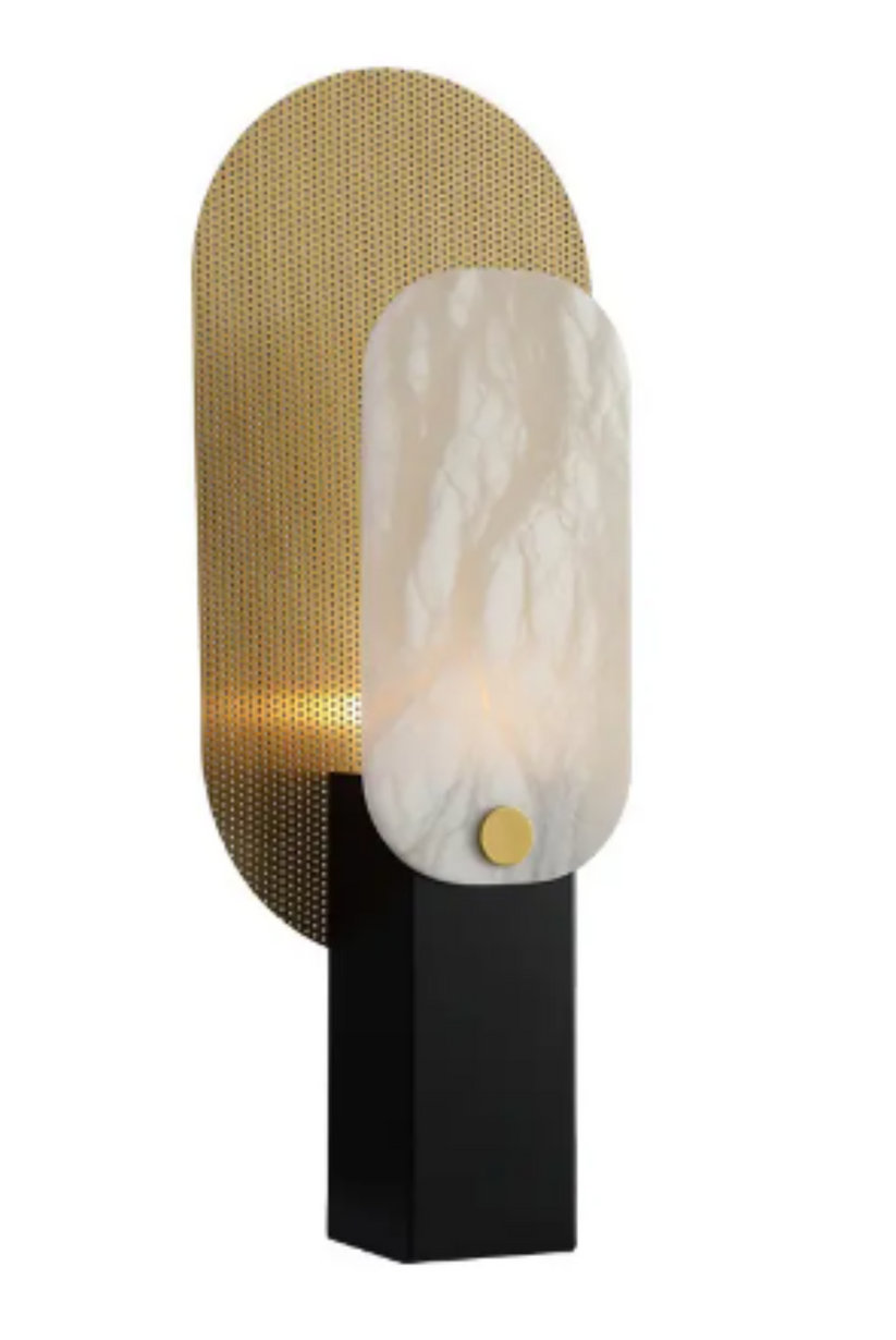 Corrigan Studio Enigma H Modern Bauhaus Alabaster Table Lamp With Iron ...