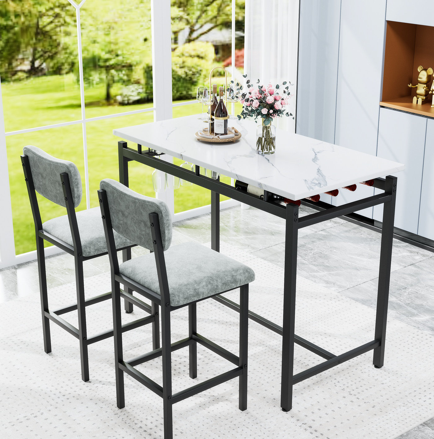 Ebern Designs Mami Rectangular 3 Pieces Dining Set Counter Height ...