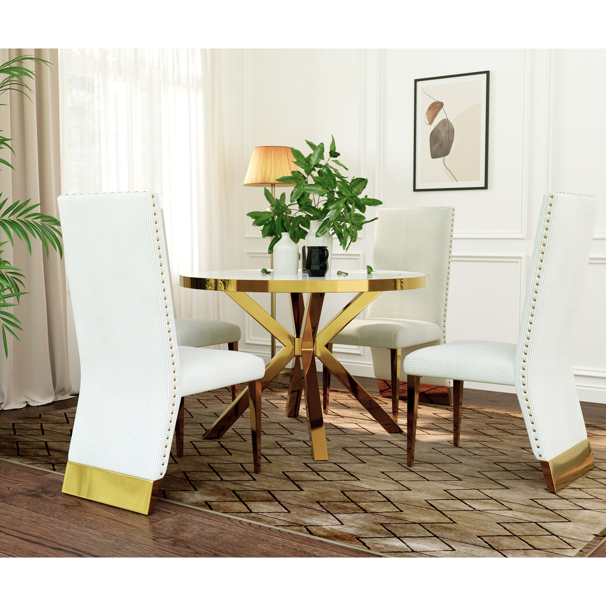 Mercer41 45" Round Dining Table, Gold Round Table for Dining Room ...