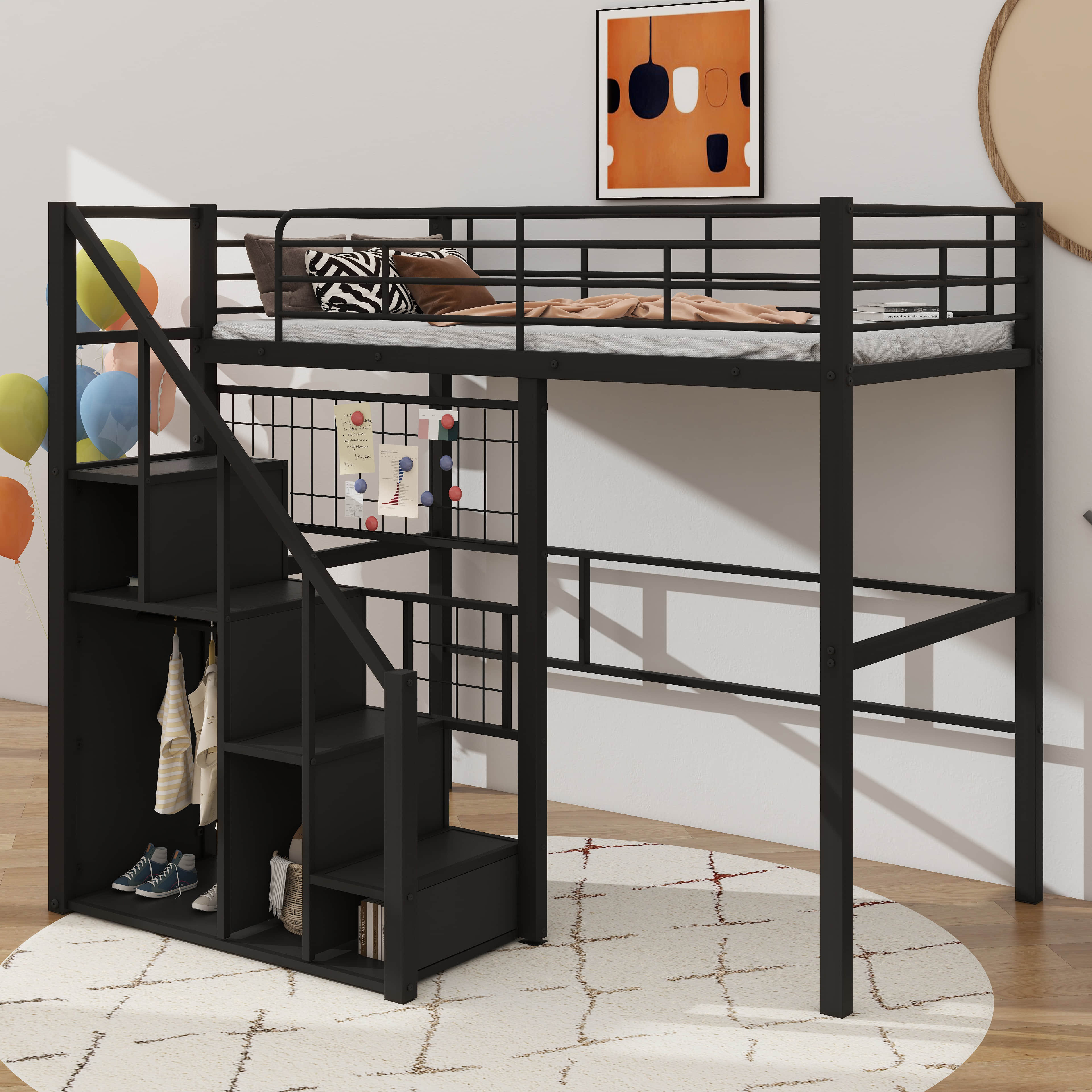 Ivy Bronx Twin-Size Metal Elevated Bed Equipped With A Storage ...