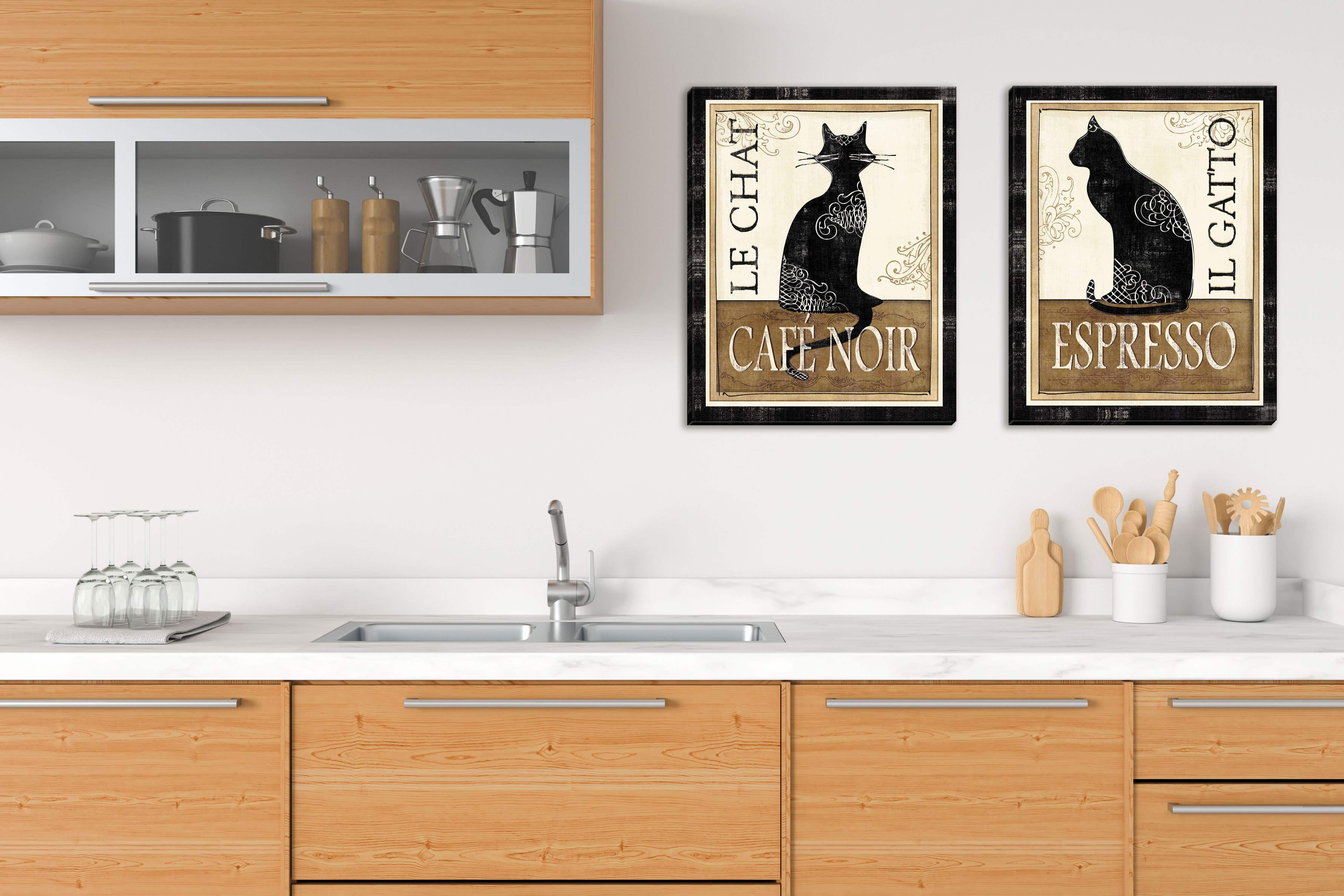 Red Barrel Studio® Lovely Le Chat and El Gato Cat Cofee Espresso Signs ...