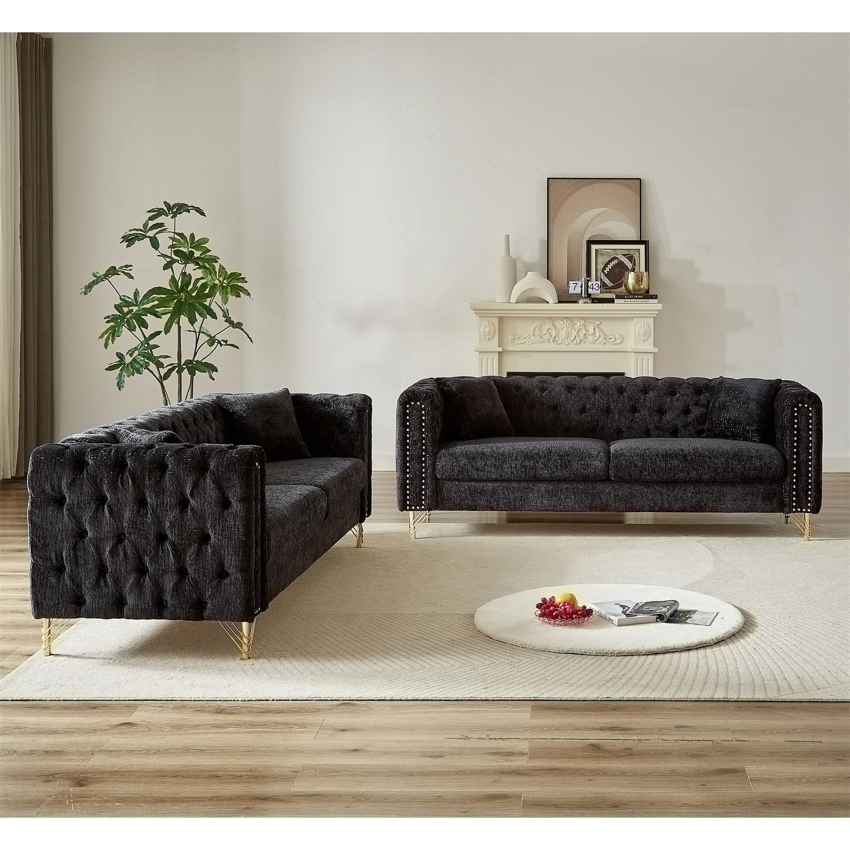Rosdorf Park Upholstered Buttons Tufted Sofa Set | Wayfair