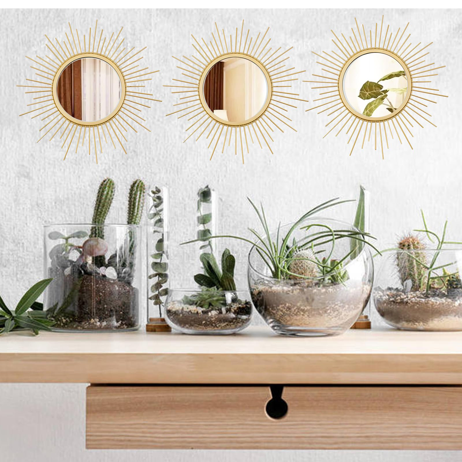 Mercer41 3 Set Gold Sunburst Mirrors For Wall Decorative Metal Mirrors ...
