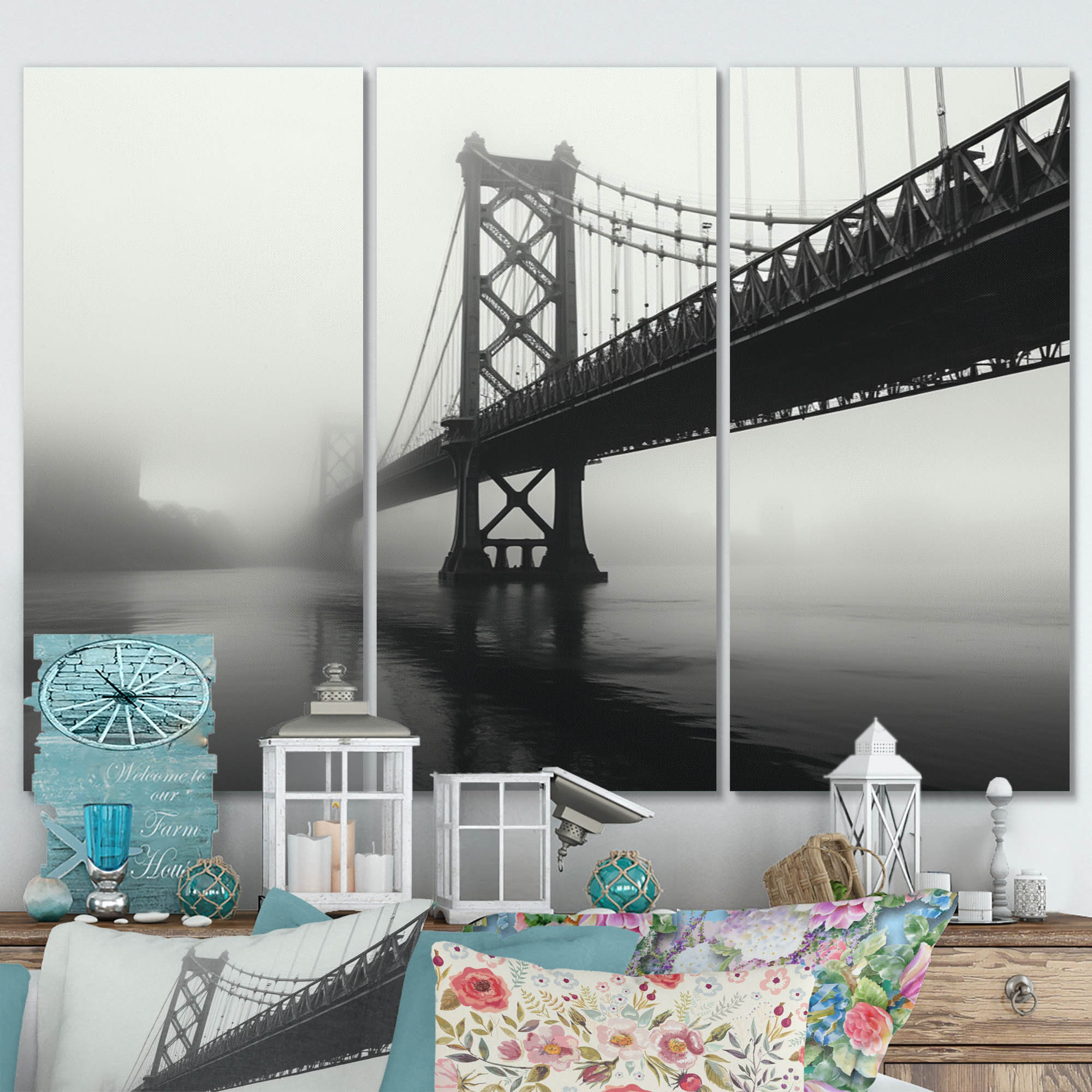 17 Stories Grey Bridge Urban Suspension II - Architecture Wall Art ...