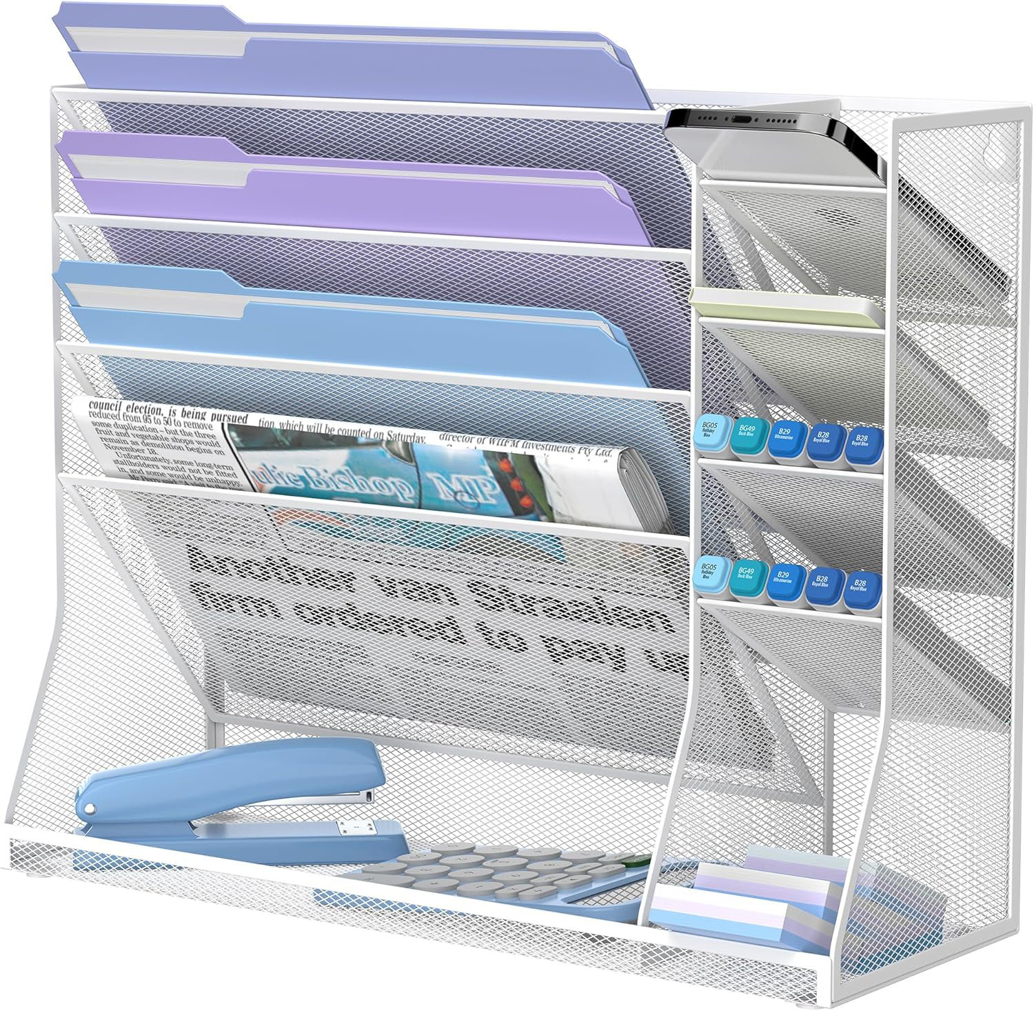 Inbox Zero Wall Mounted File Organizer, 5-Tier Desk Organizer With 4 ...