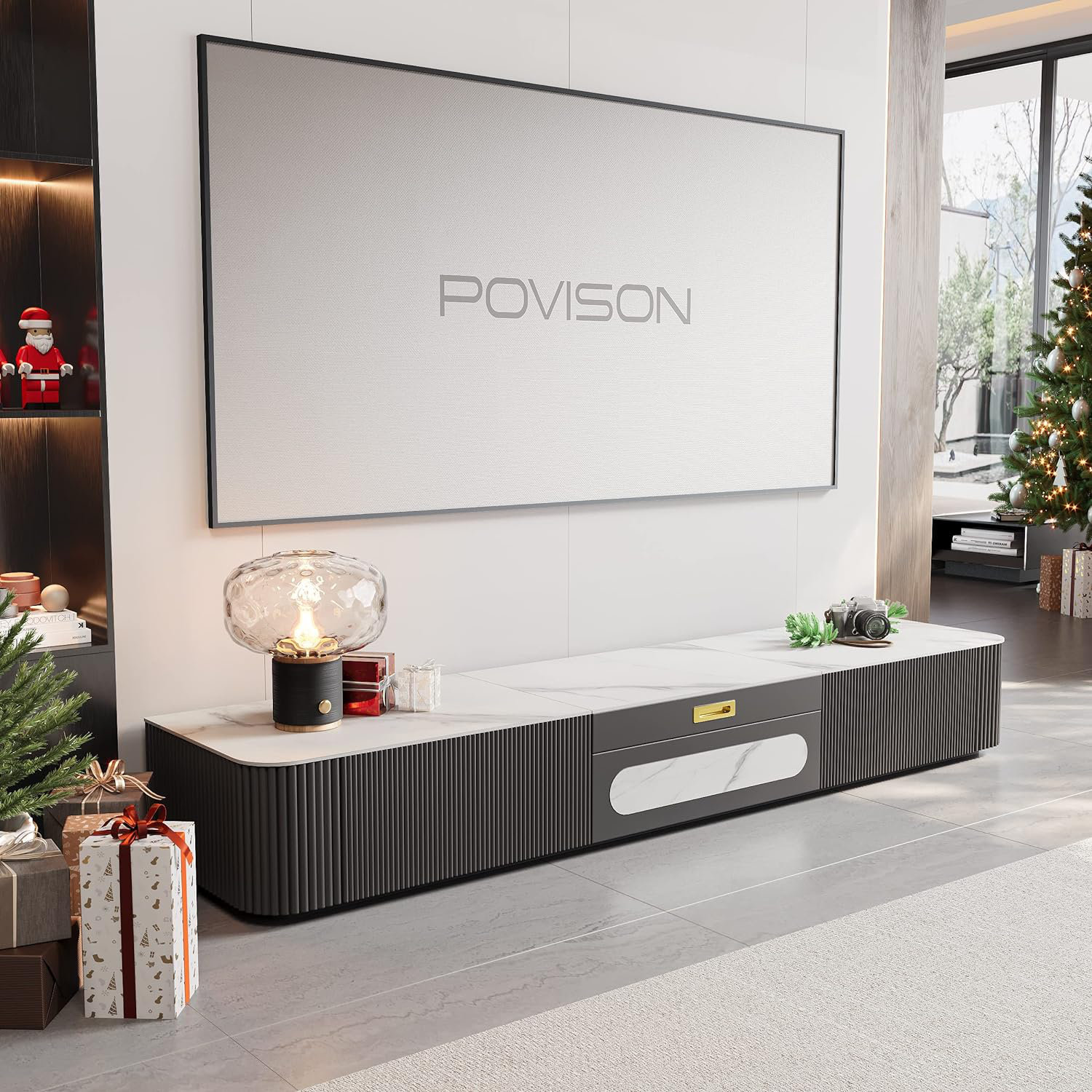 Brayden Studio 78"Modern TV Stand For Projector Sintered Stone TV ...