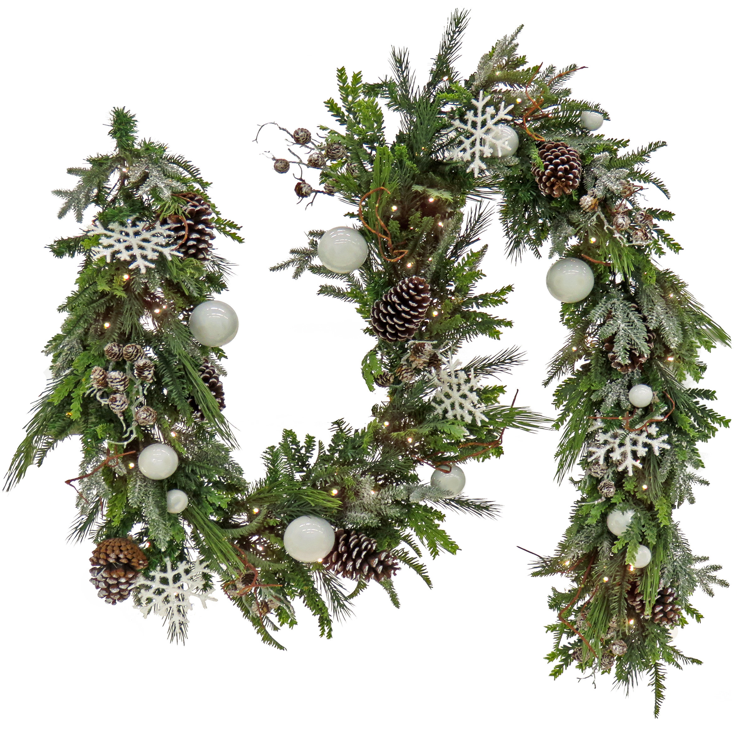The Holiday Aisle® 9 ft. Pre-Lit Alpine Collection Decorated Garland ...