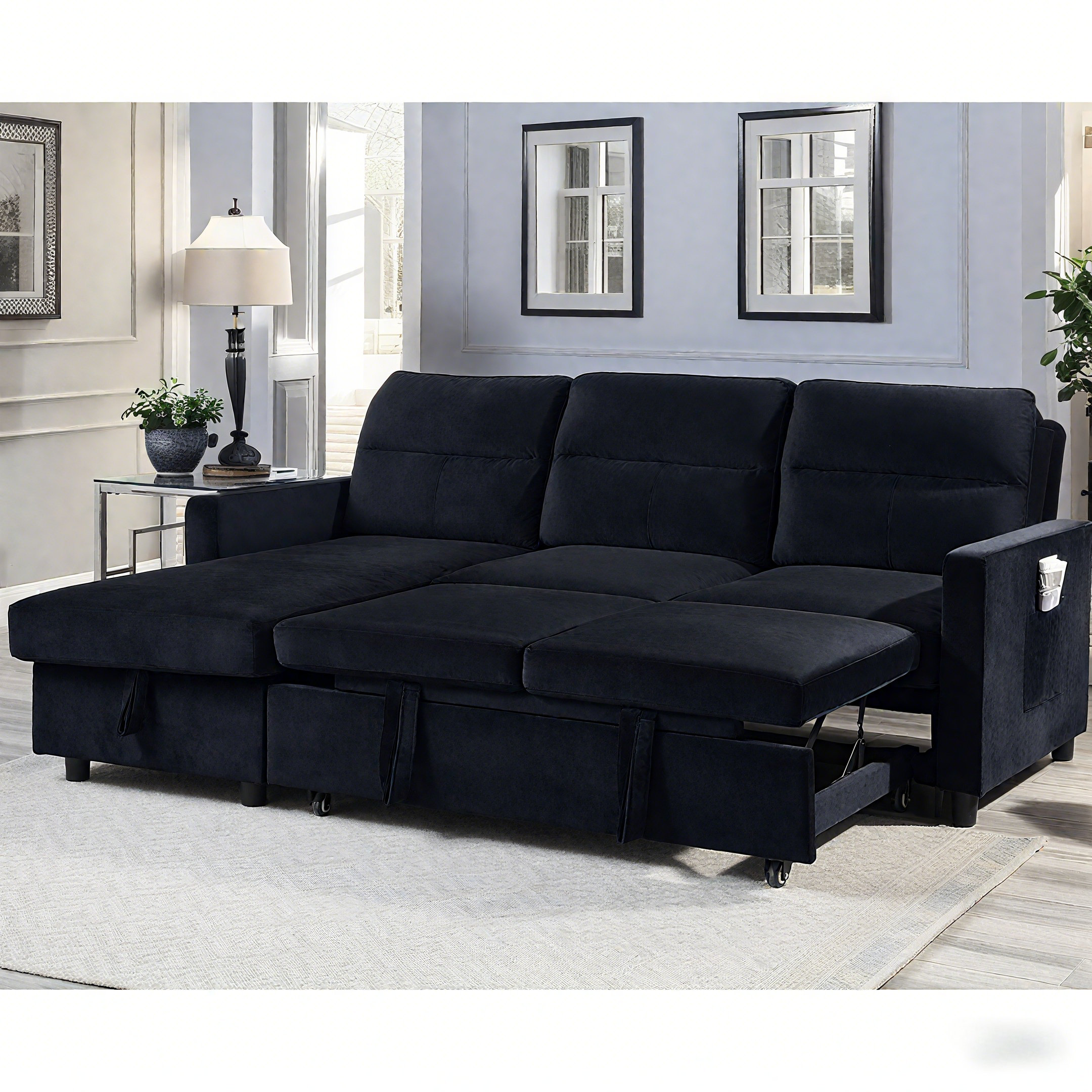 Latitude Run® 81.5" L-Shaped Reversible Corner Convertible Sleeper ...