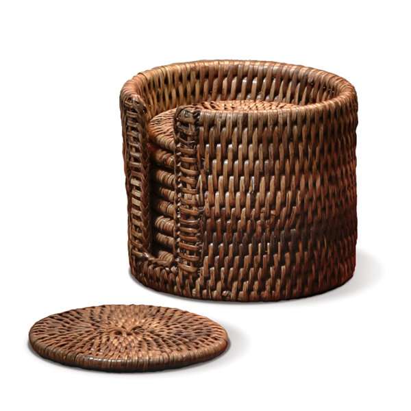 Birch Lane™ Rattan Coaster Caddy W/ 10 Coasters | Wayfair