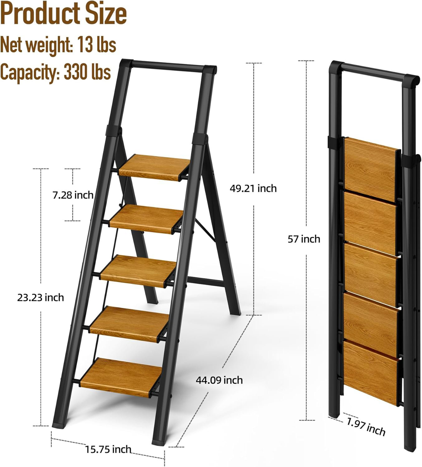 Hokku Designs 5 Step Ladder,Lightweight Step Ladder With Anti-Slip Wide ...