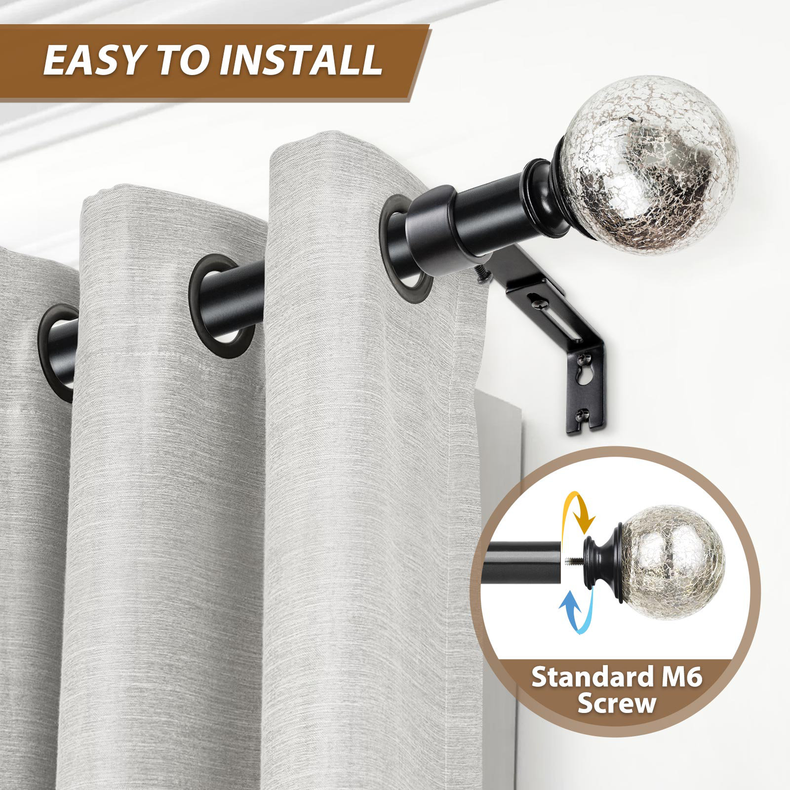 Winston Porter 1 Inch Heavy Duty Curtain Rod 32 To 144, Long Decorative ...
