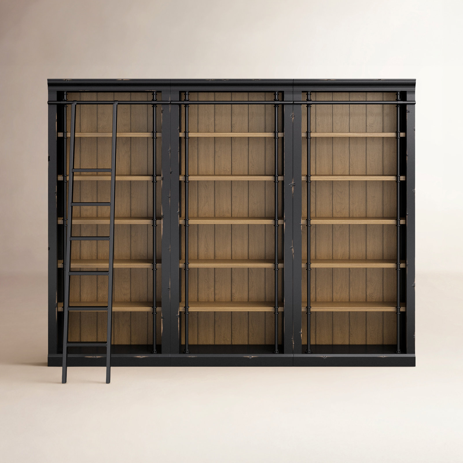 Birch Lane™ Lorna Assembled 94" Tall Bookcase Wall With Ladder, Storage ...