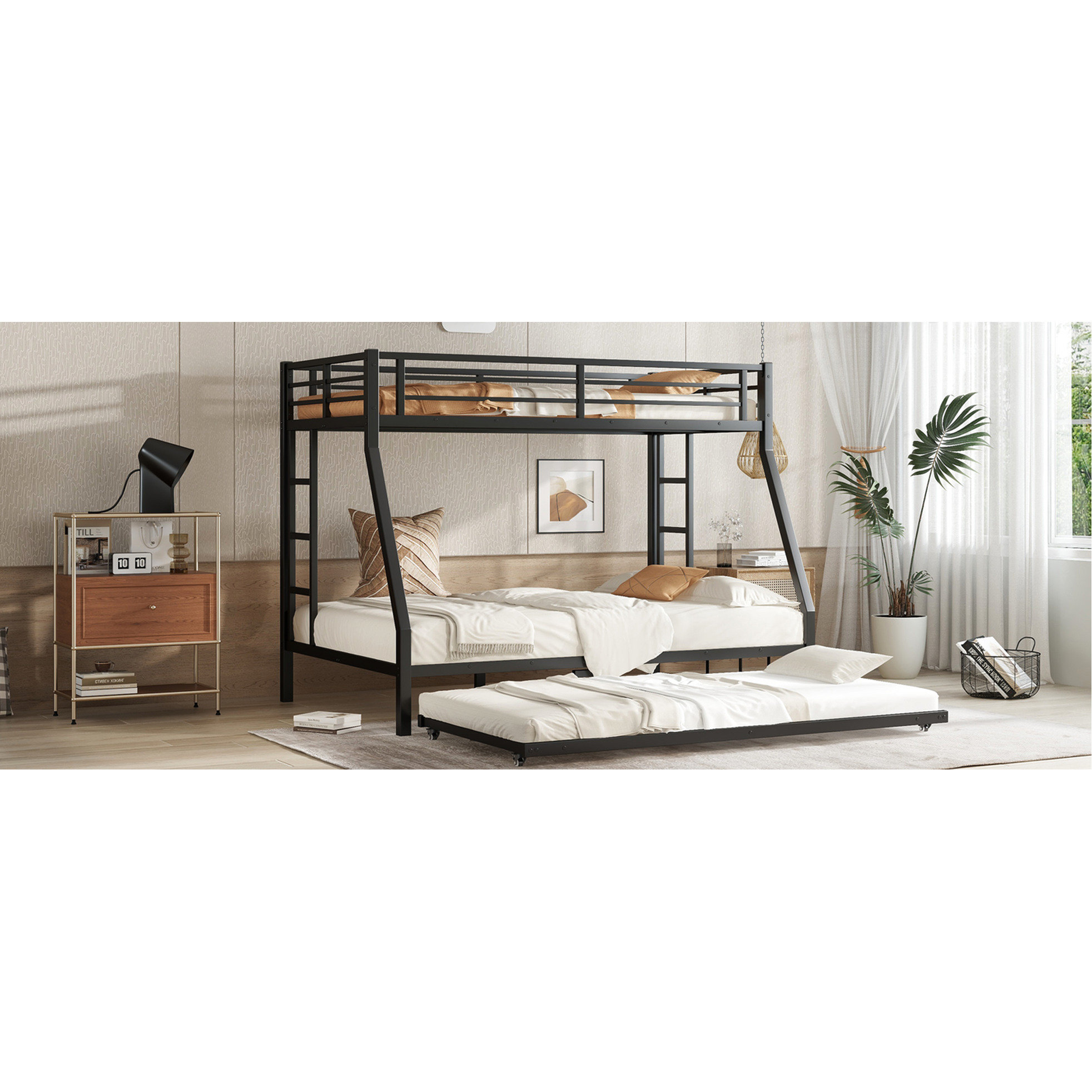 Latitude Run® Metal Bunk Bed Twin Xl Over Queen In Black, Trundle ...