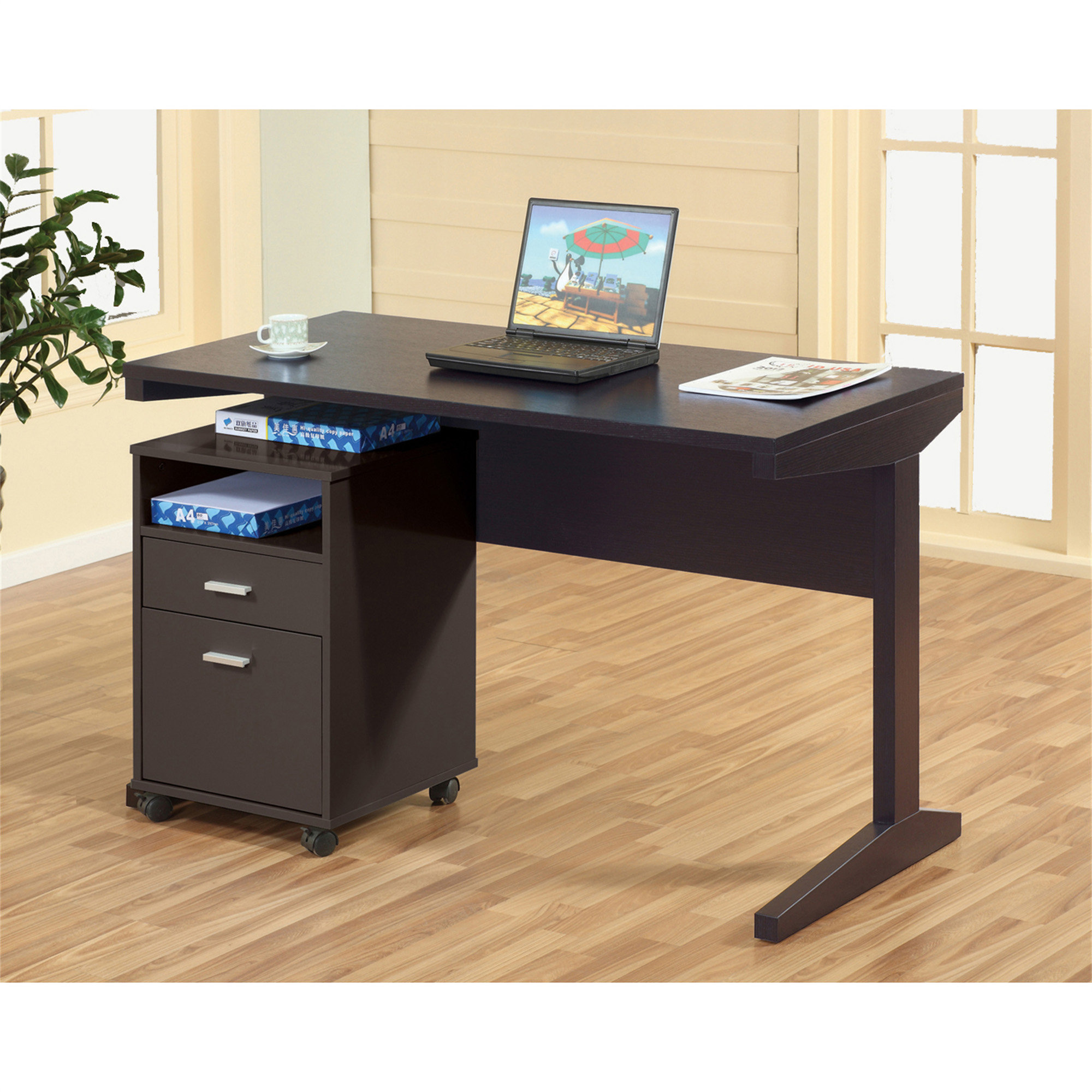 Ebern Designs Home Office Desk With Modesty Panel And Detached File ...