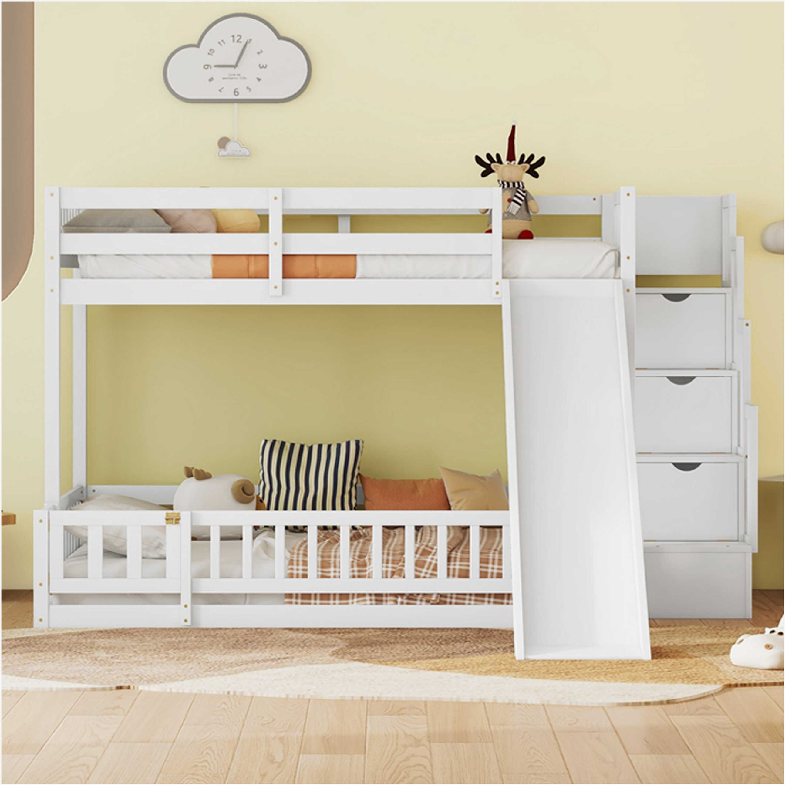 Harriet Bee Wooden Bed Frame with Slide and Storage Staircase | Wayfair