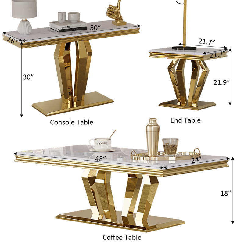 Everly Quinn 3 Pieces Living Room Table Set, Luxurious Coffee Table Set ...
