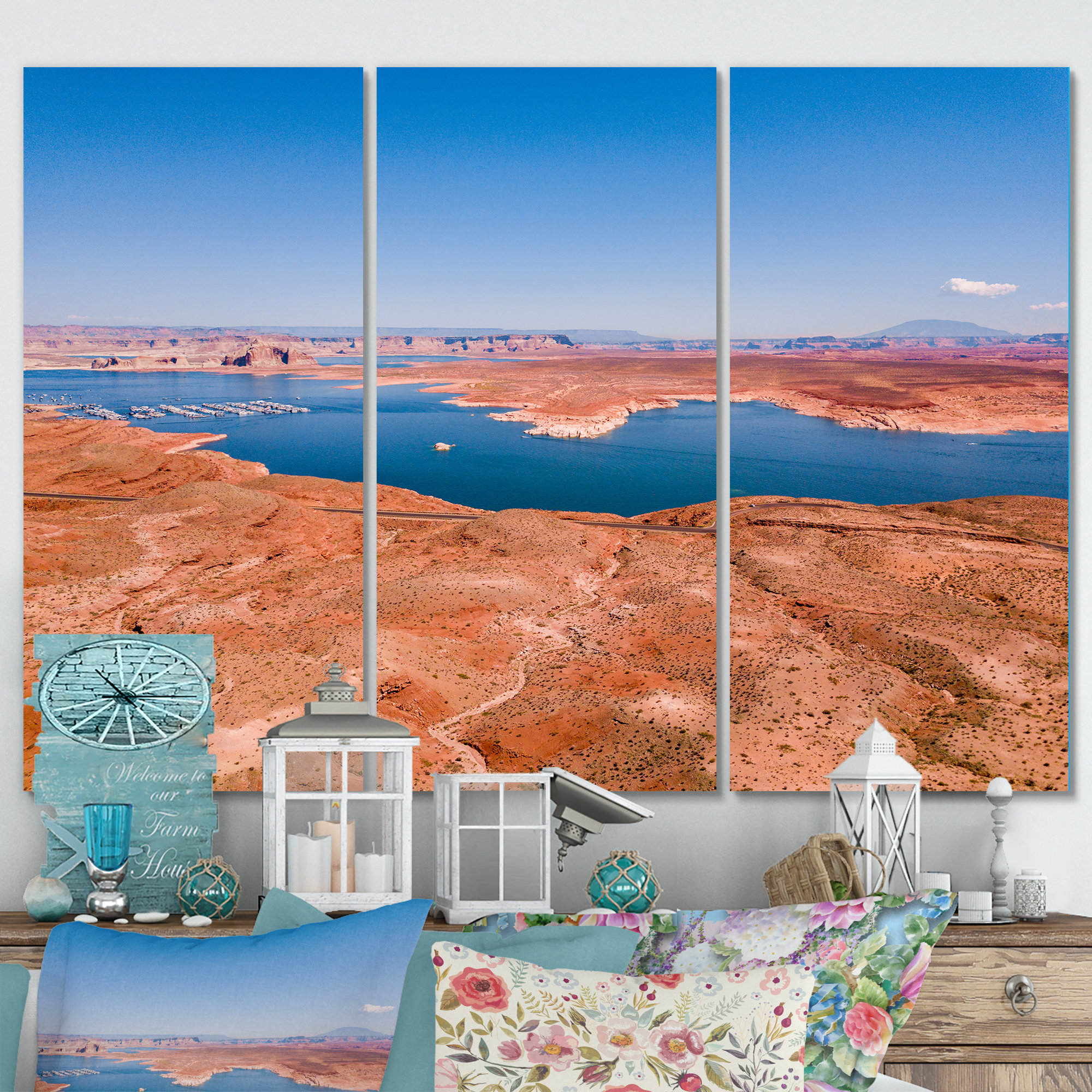 Highland Dunes Aerial View Lake Powell On Canvas 3 Pieces Print | Wayfair