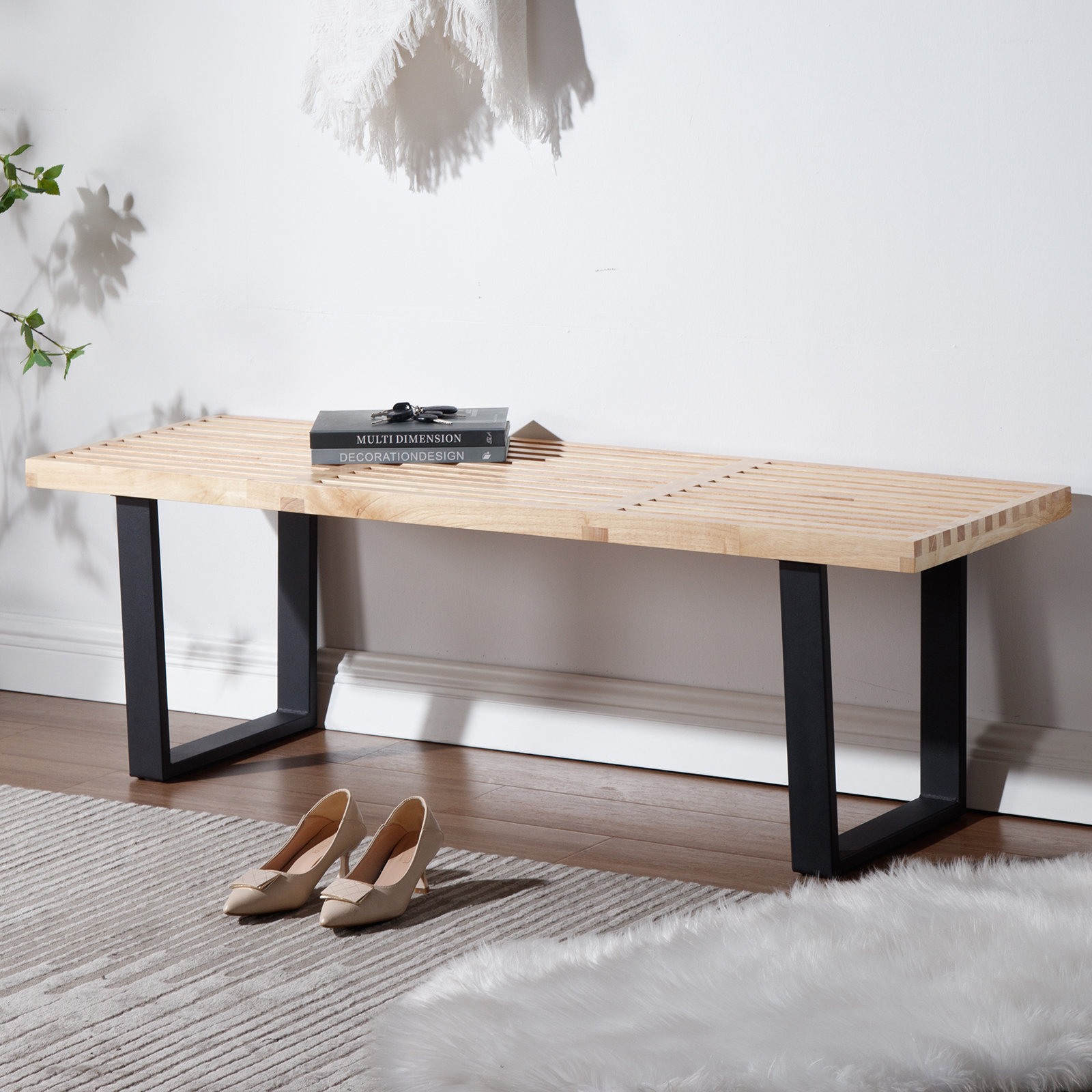 Latitude Run® 55" Solid Wood Entryway Bench, Modern End Of Bed Bench ...