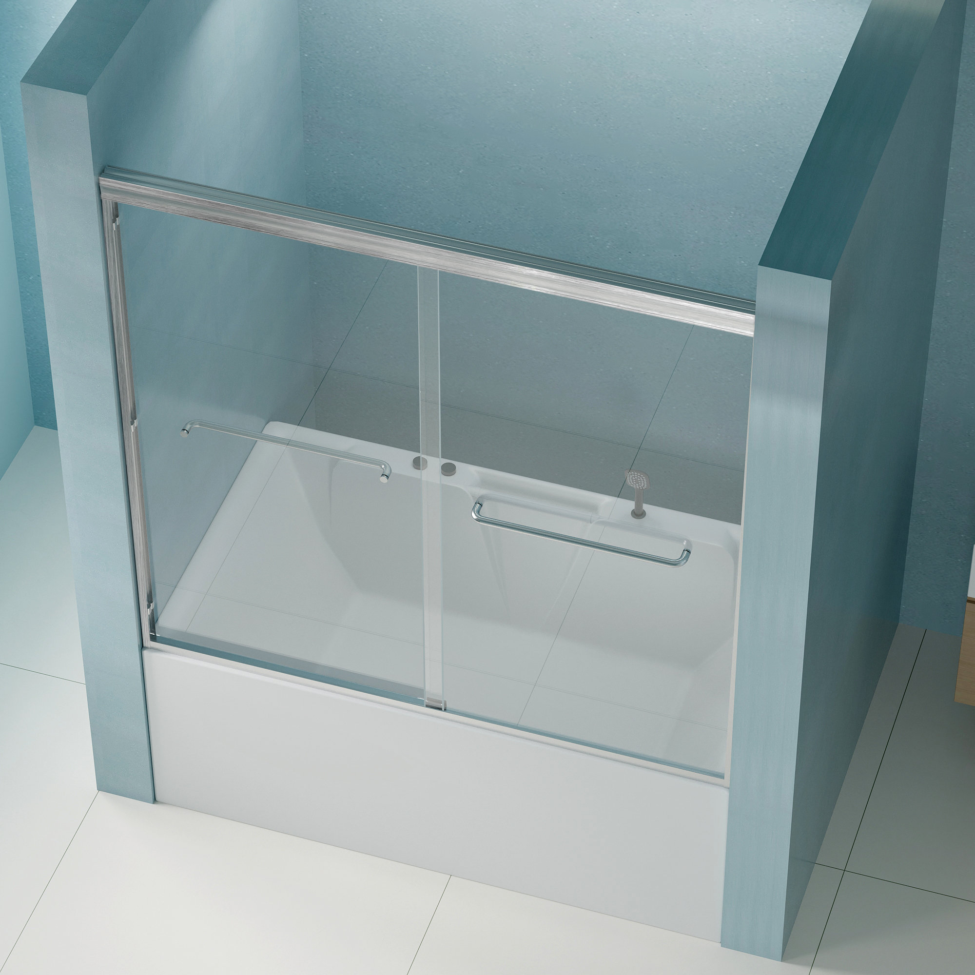 ABRUZZO 56"-60" W x 58" H Double Sliding Tub Door Semi-Frameless Bypass ...