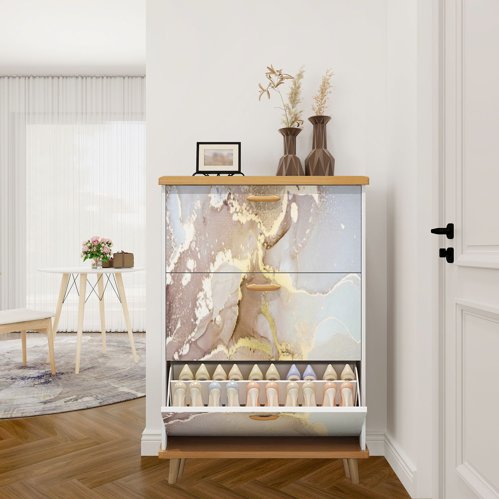 East Urban Home Shoe Storage Cabinet with 3 Flip Drawers for Luxury ...