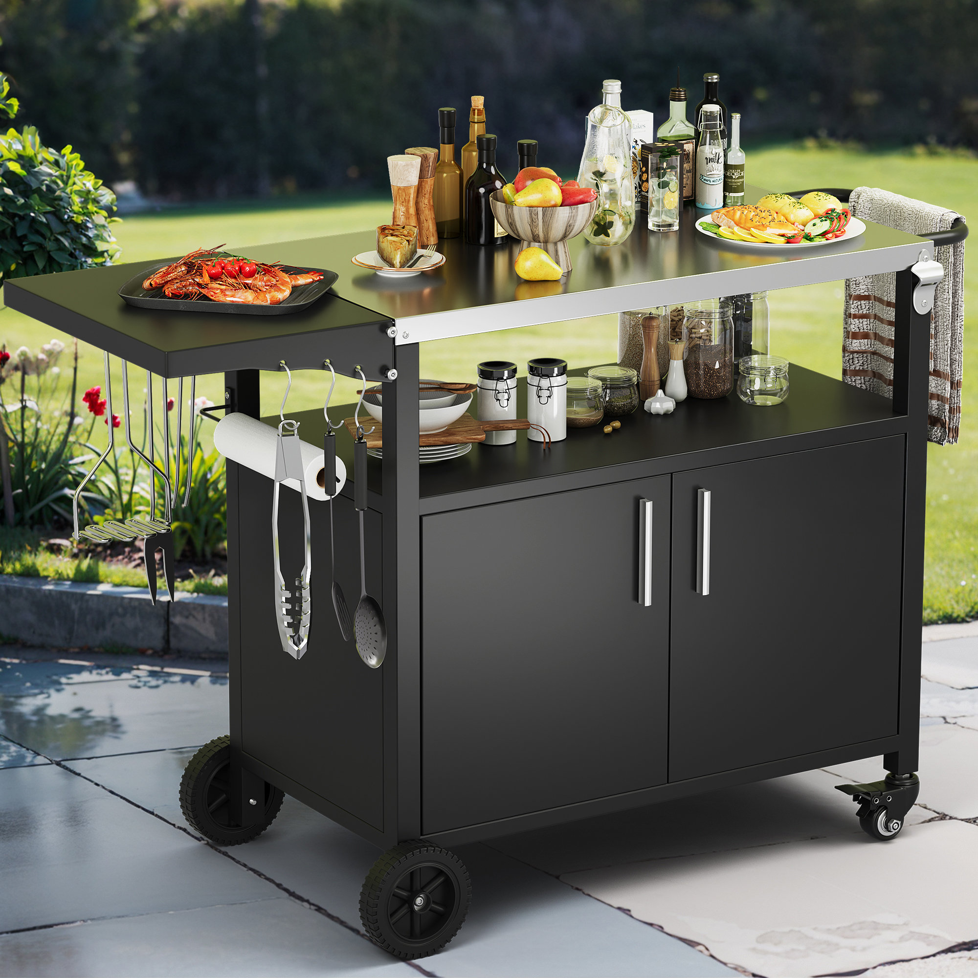 walsunny 42.9" W Grill Cart or Table, Outdoor Rolling Cart & Reviews ...