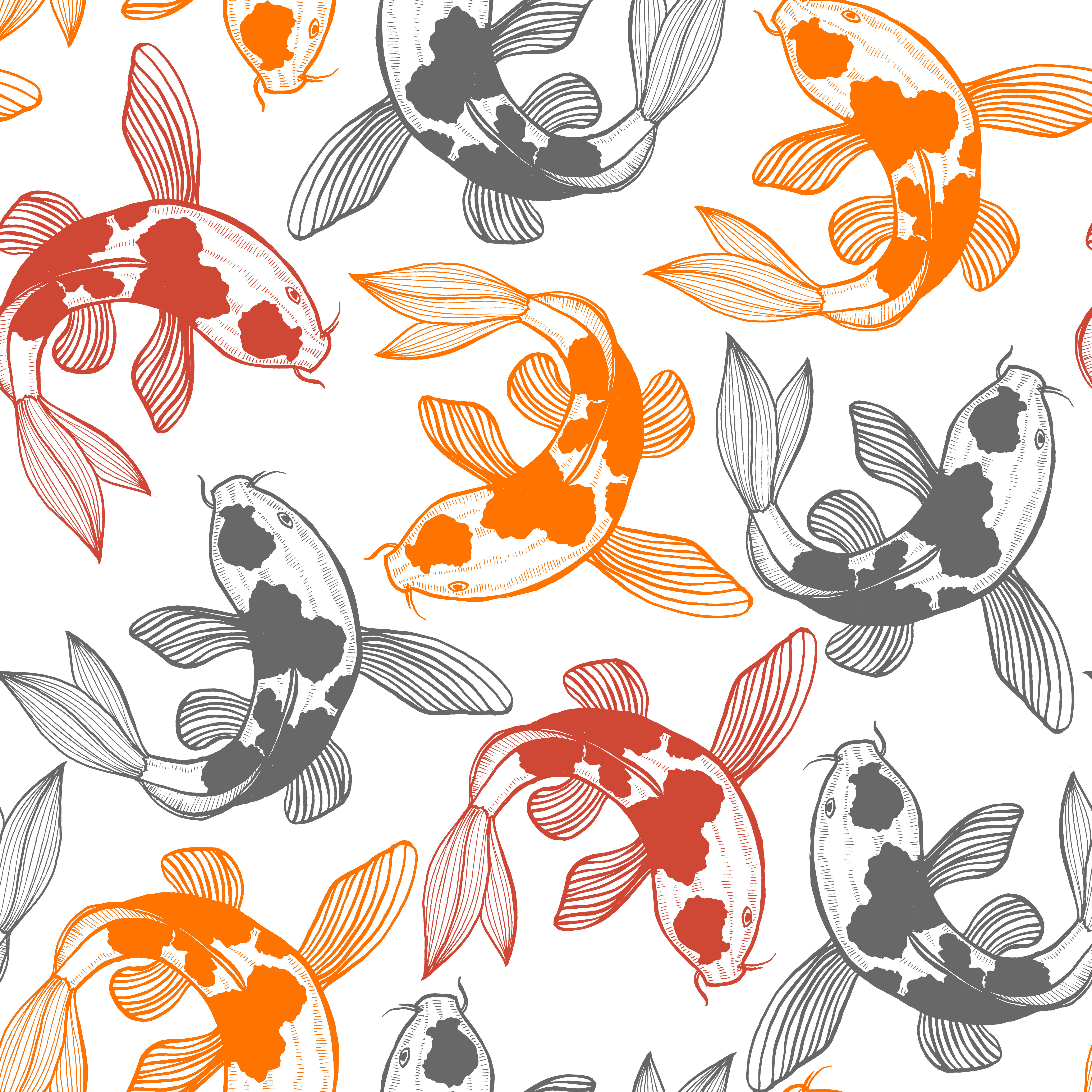 Bay Isle Home™ Anstead Seamless Pattern With Karp Koi In Hand Drawn ...