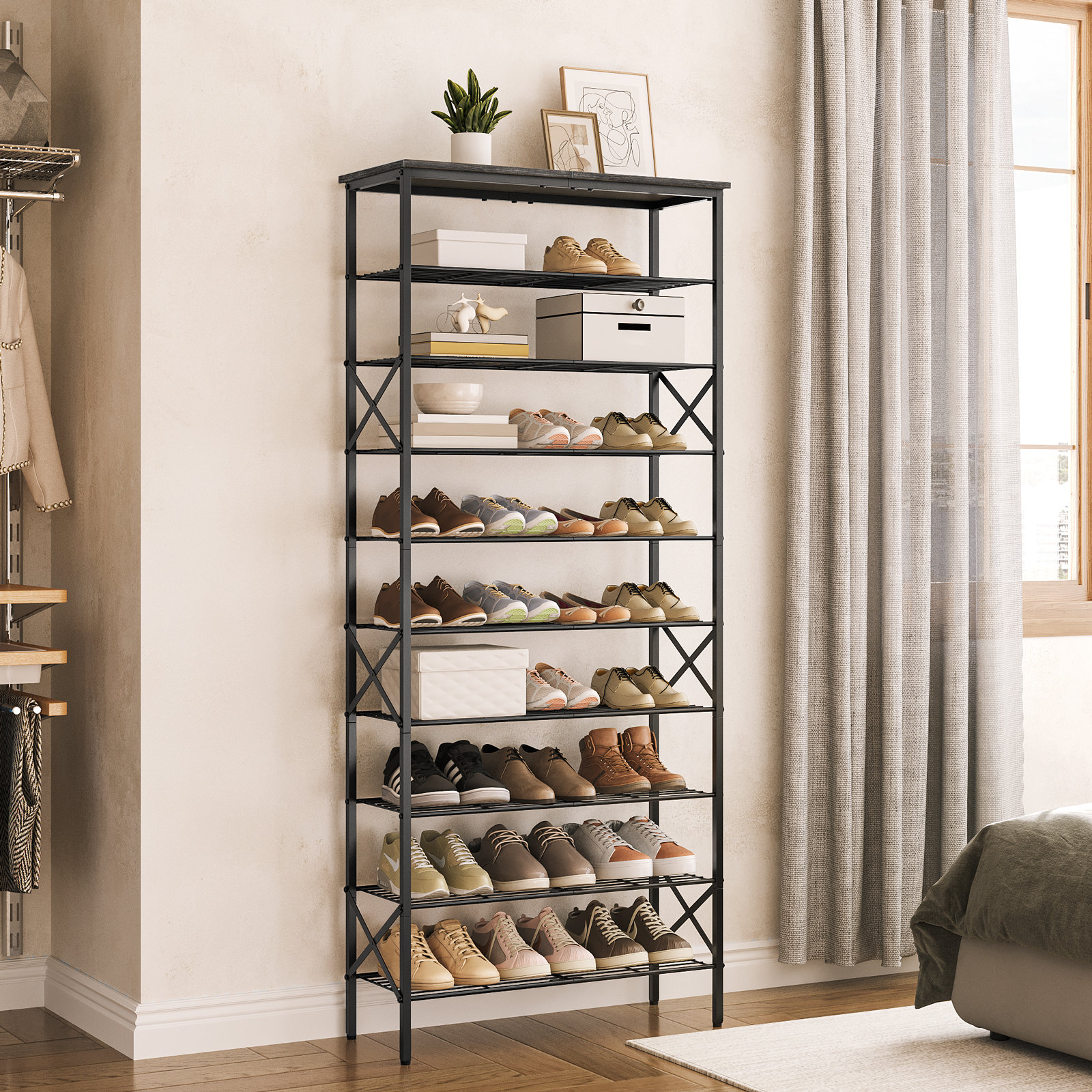 17 Stories 10 Tier Metal Frame Shoe Rack Storage Organizer Holds 16-20 ...