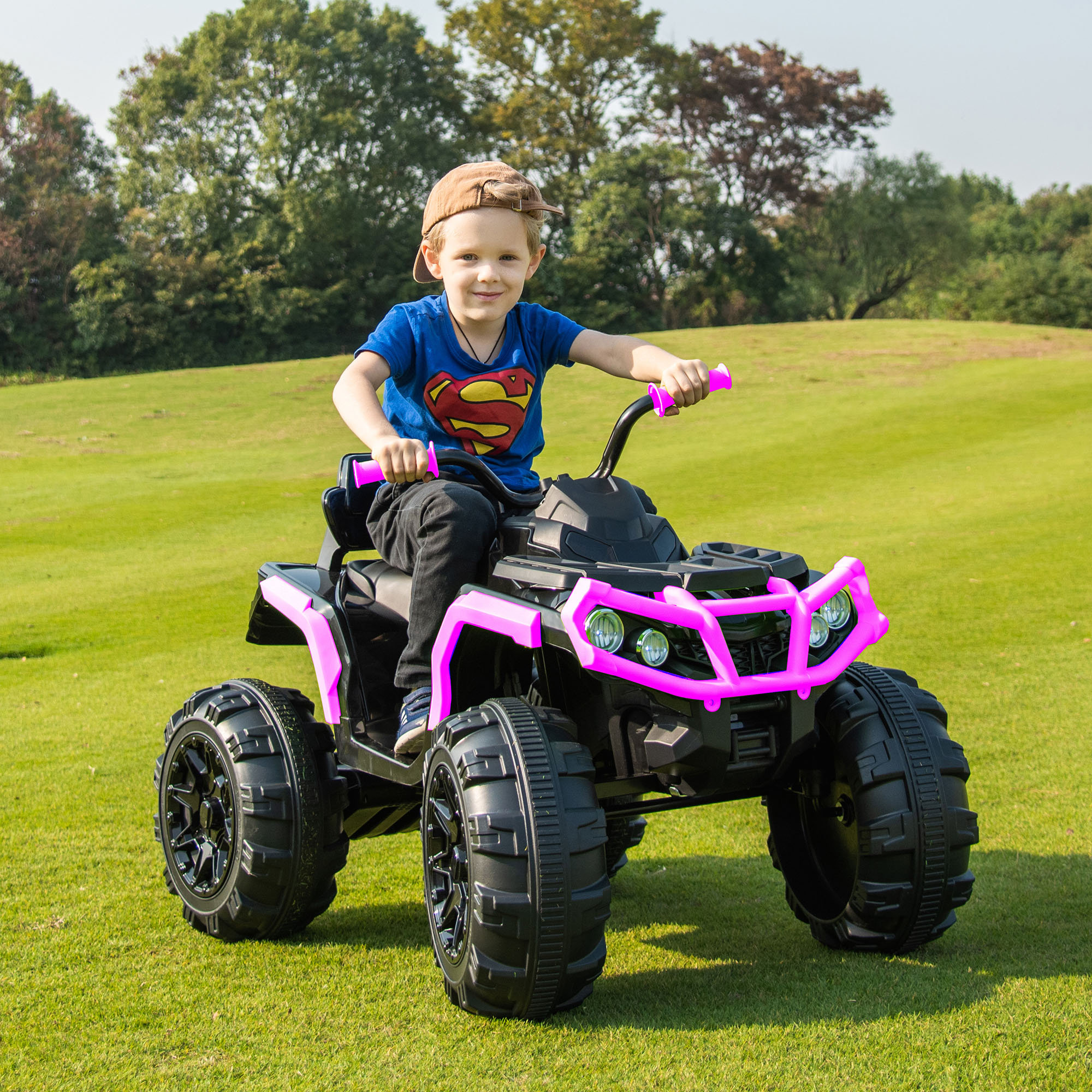 Outfunny 24V Kids 4 Wheeler, Ride on Toy ATV with Bluetooth & Headlight ...