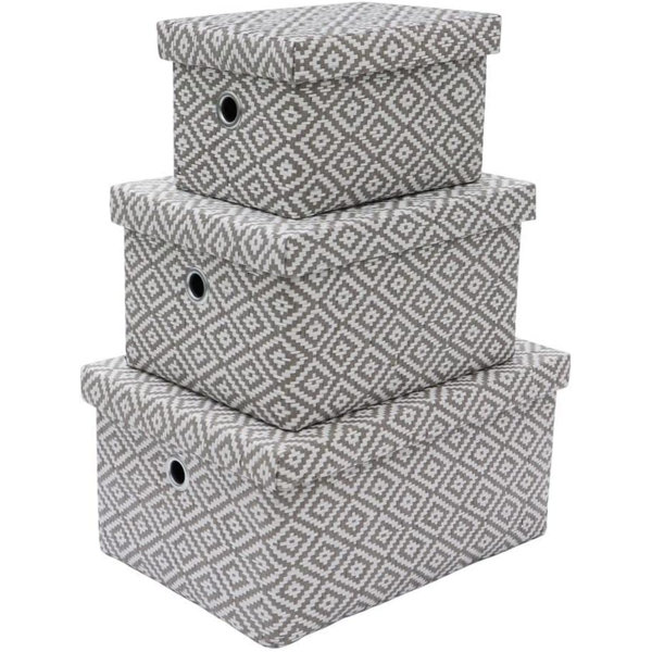 Gracie Oaks MantraRaj 3 Piece Storage Boxes Rectangular Paper Storage ...