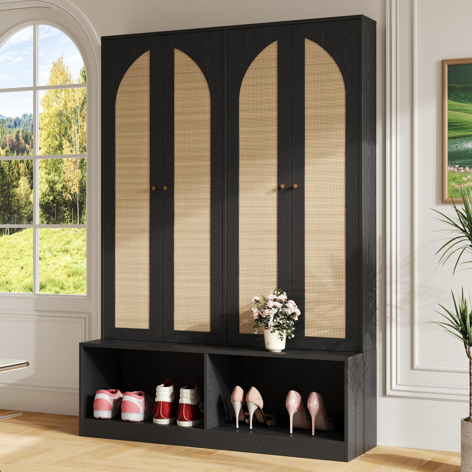 Bay Isle Home™ Farmhouse Rattan Wardrobe Closet - 78" Tall Rattan ...