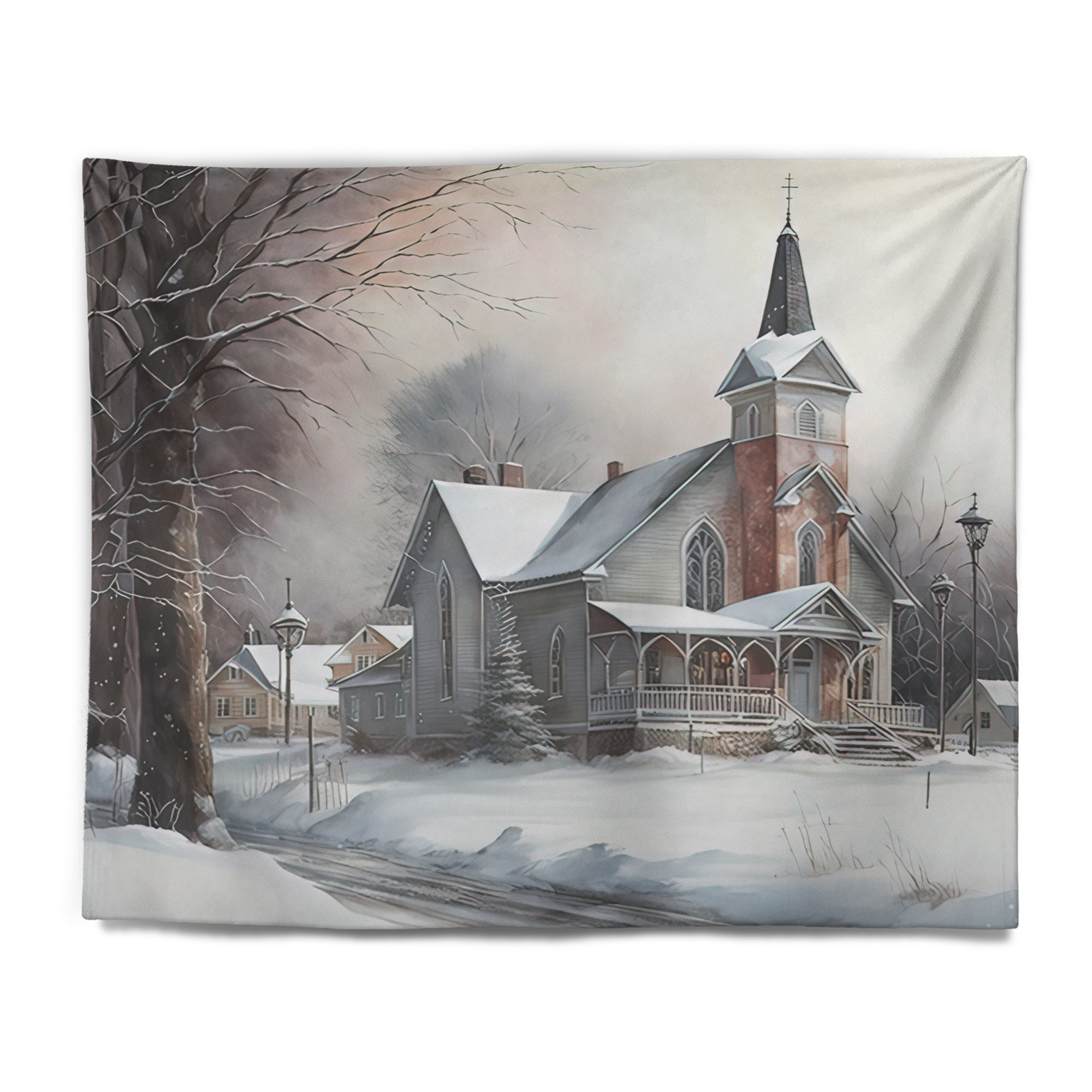 Millwood Pines Polyester Church In Country During Winter V Tapestry ...