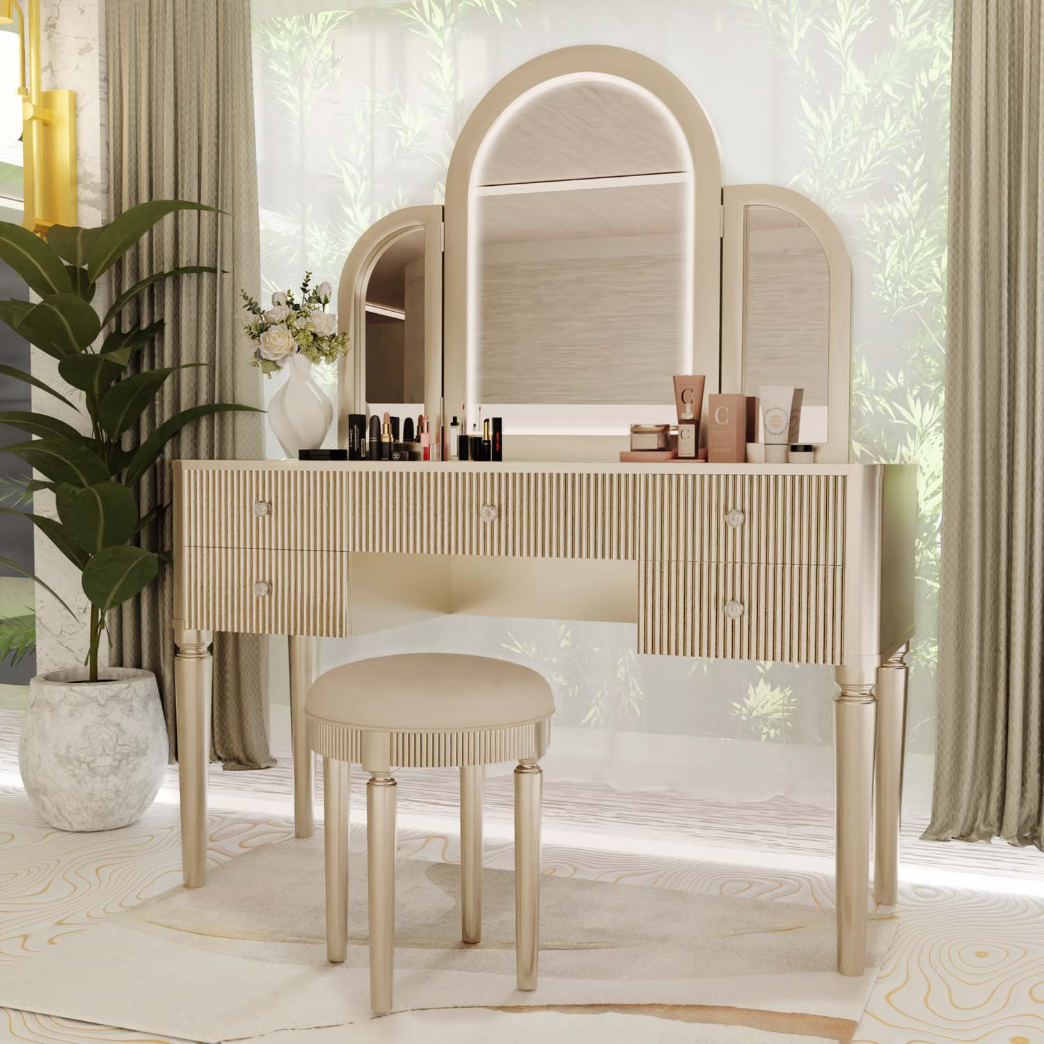 Wrought Studio™ Charming Mirrored Vanity with Advanced LED Lights and ...