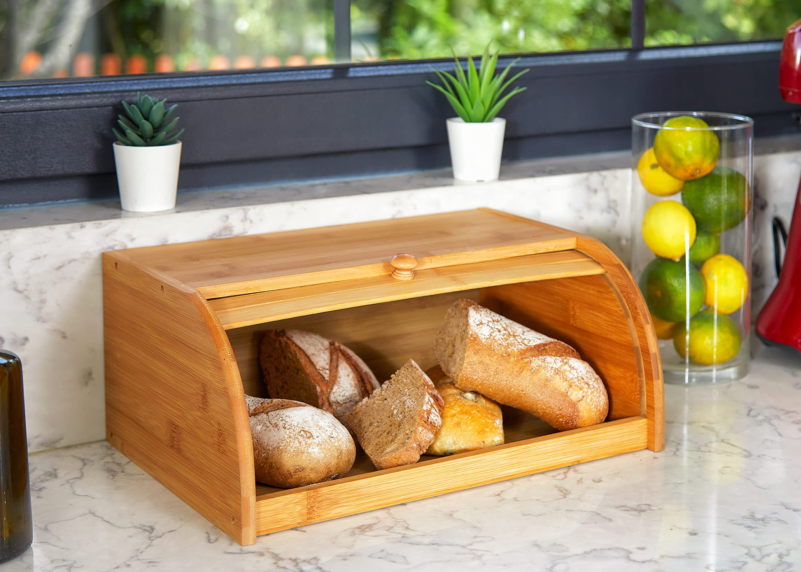 Prep & Savour Bamboo Bread Box, Bread Storage And Organizer, Organizer ...