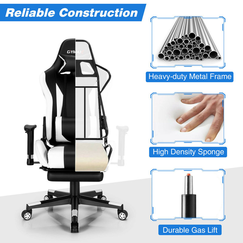 Gymax Adjustable Reclining Ergonomic Faux Leather Swiveling PC & Racing ...