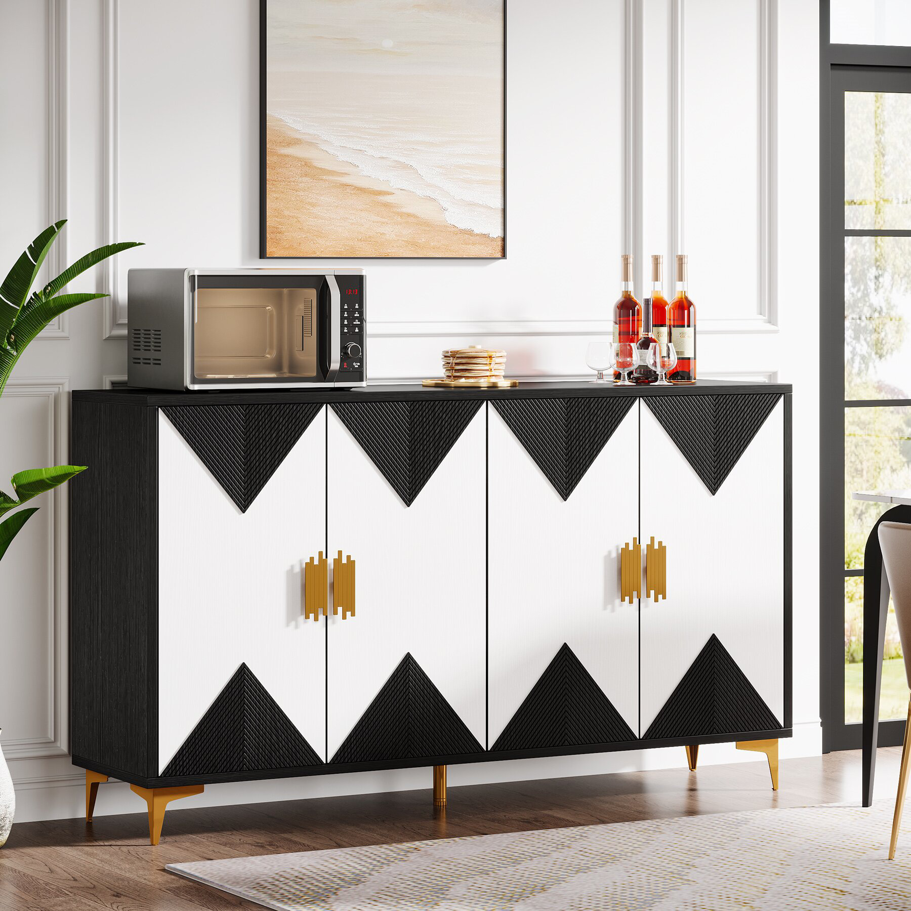 Mercer41 Danica 55'' Buffet Cabinet Sideboard with Adjustable Shelves ...